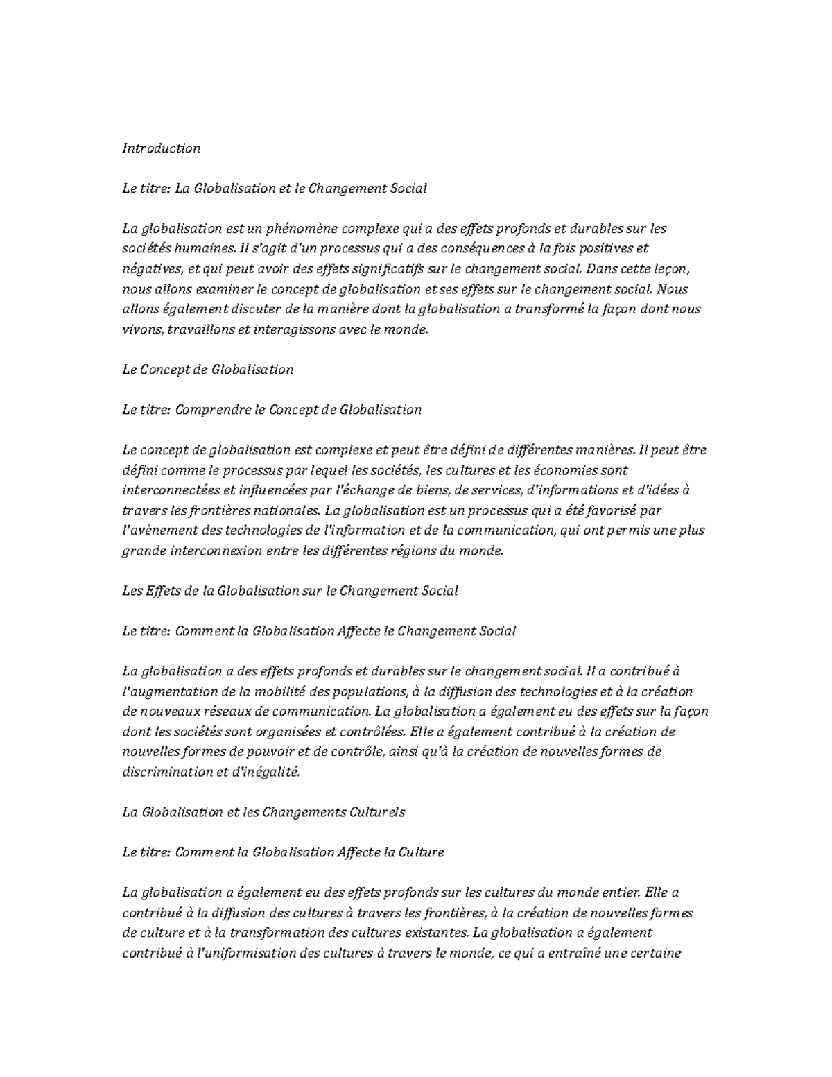 Globalization and Social Change notes de lecture - Introduction Le ...