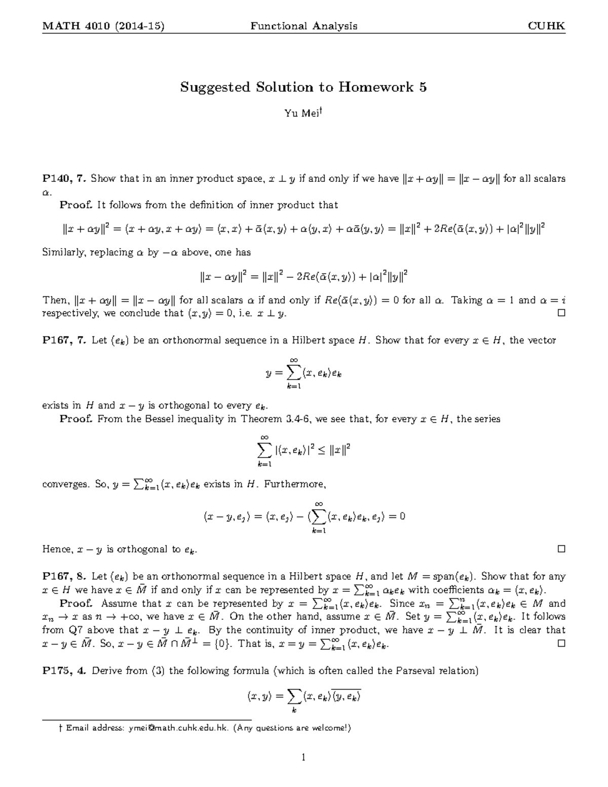 Solution 5 - Functional analysis - MATH 4010 (2014-15) Functional ...