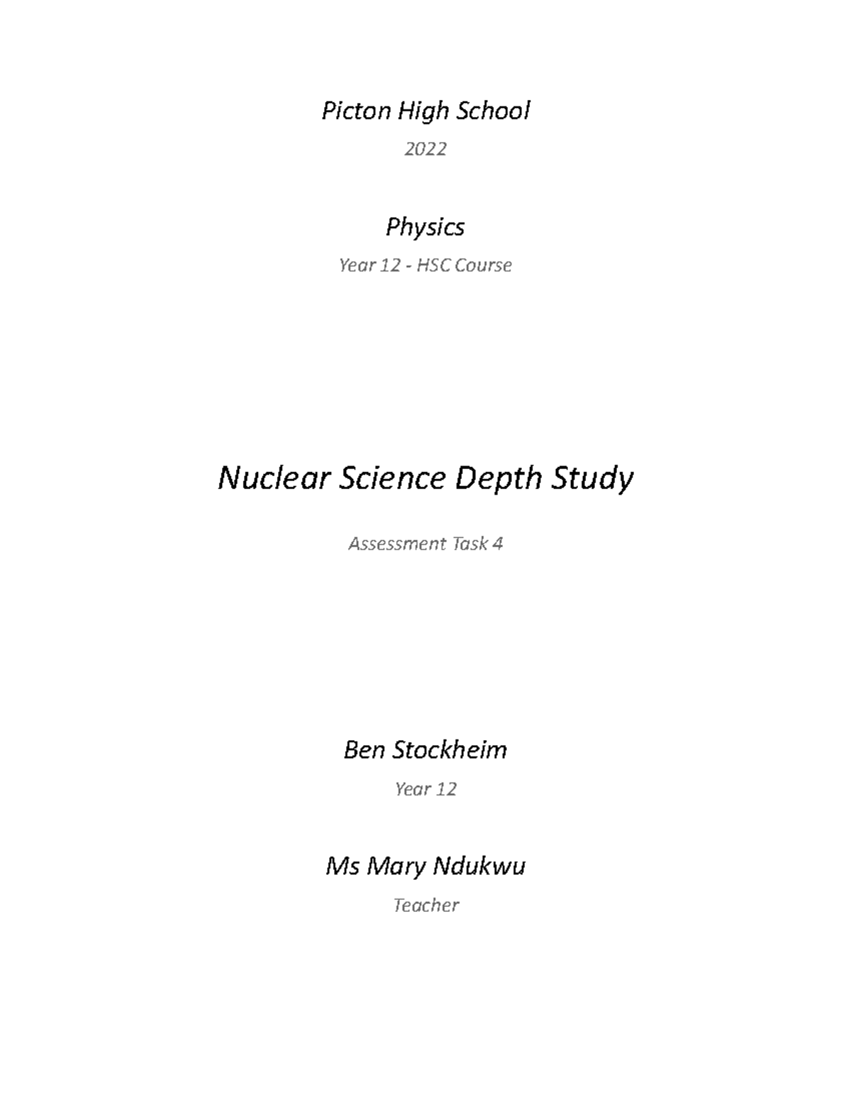 Nuclear Science Depth Study - Assessment Task 4 HSC - Physics - Picton ...