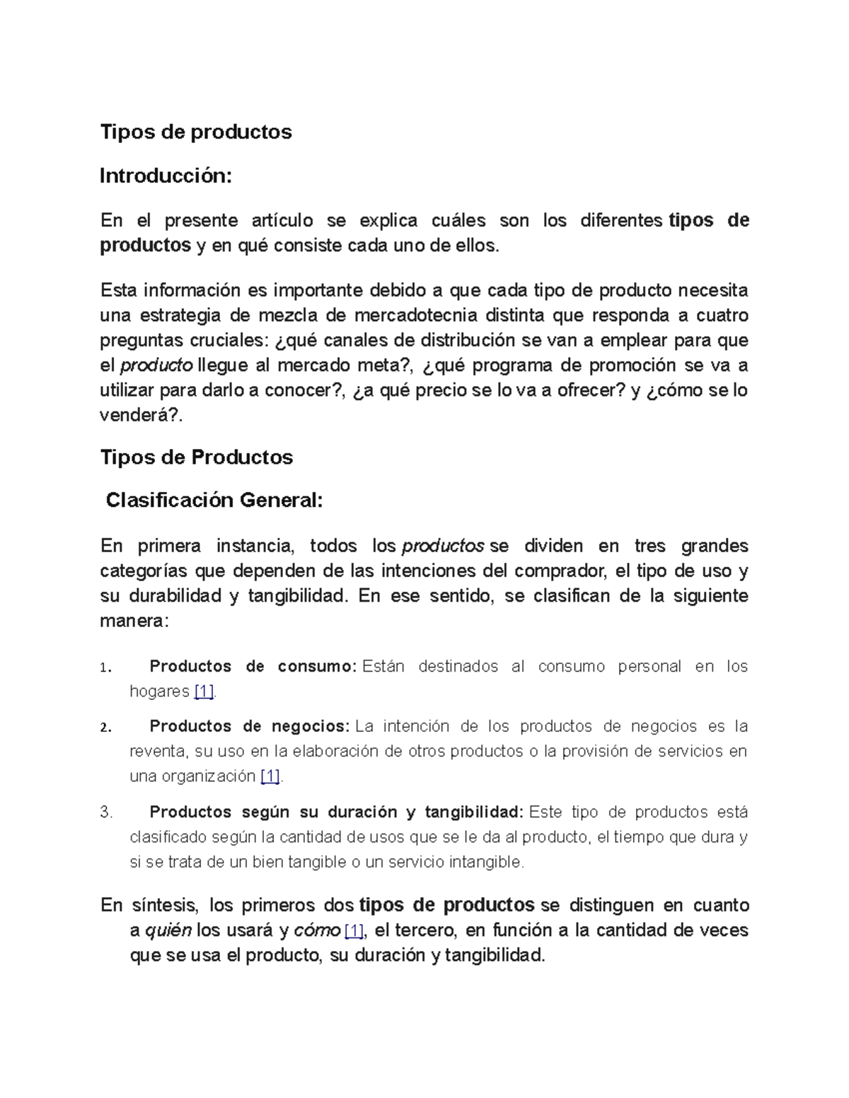 Tipos de productos - ASDSADA - Tipos de productos Introducción: En el ...
