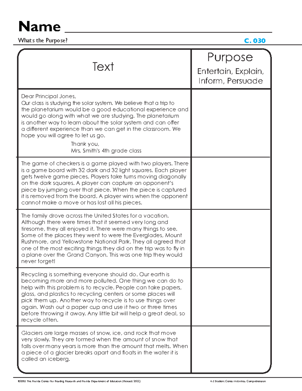 Lesson pan topic 7 - What’s the Purpose? C. 030 ©2005 The Florida ...