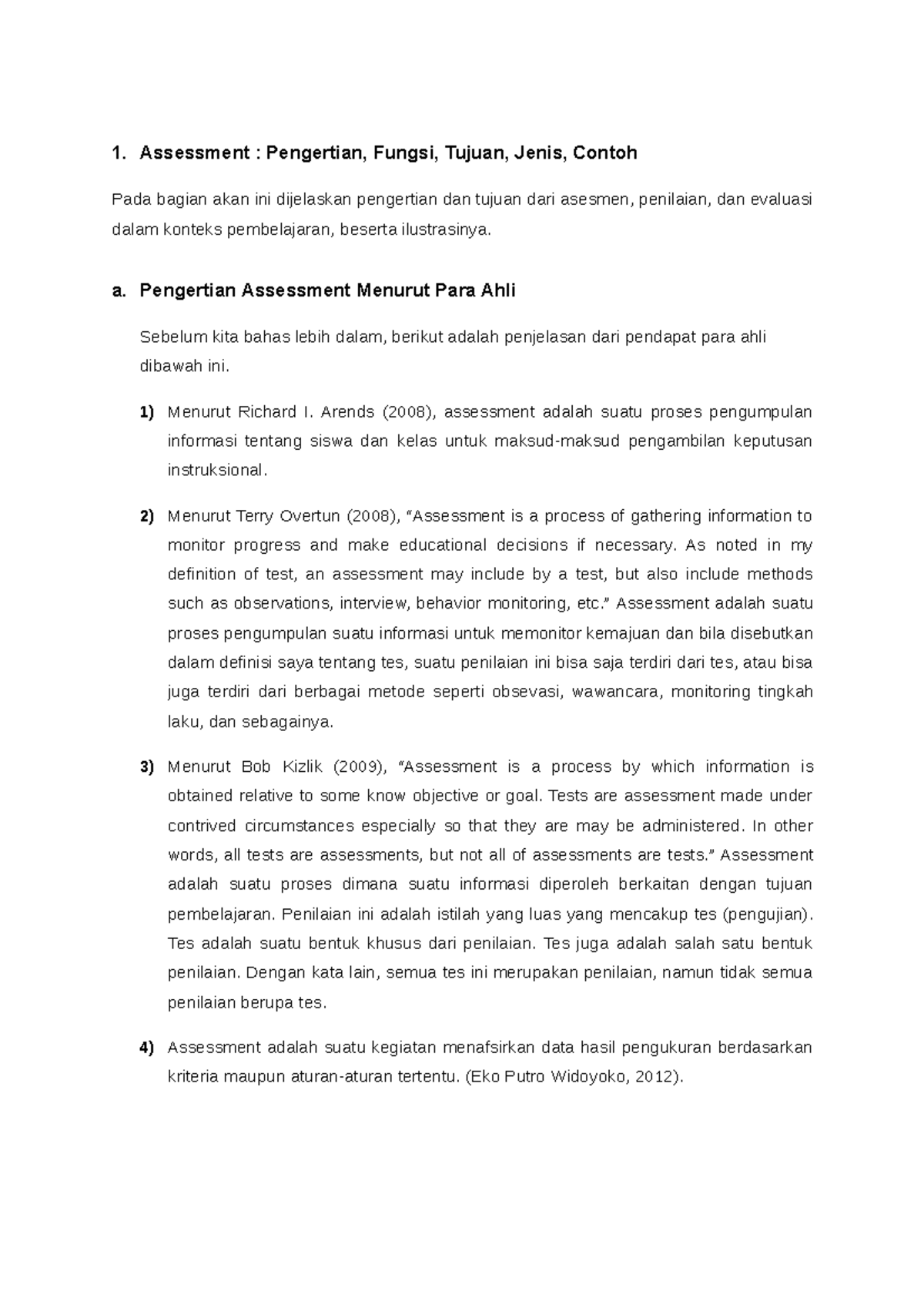 Assessment Pengertian, Fungsi, Tujuan, Jenis, Contoh - 1. Assessment ...