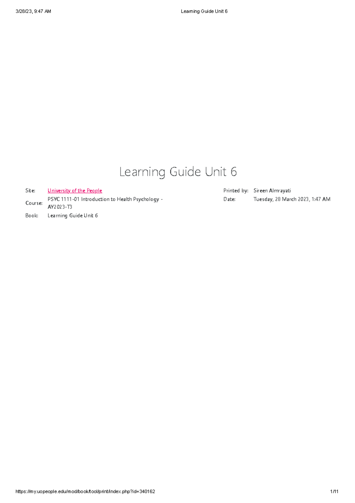 Learning Guide Unit 6 6666 - Learning Guide Unit 6 Site: University of the People Course: PSYC ...