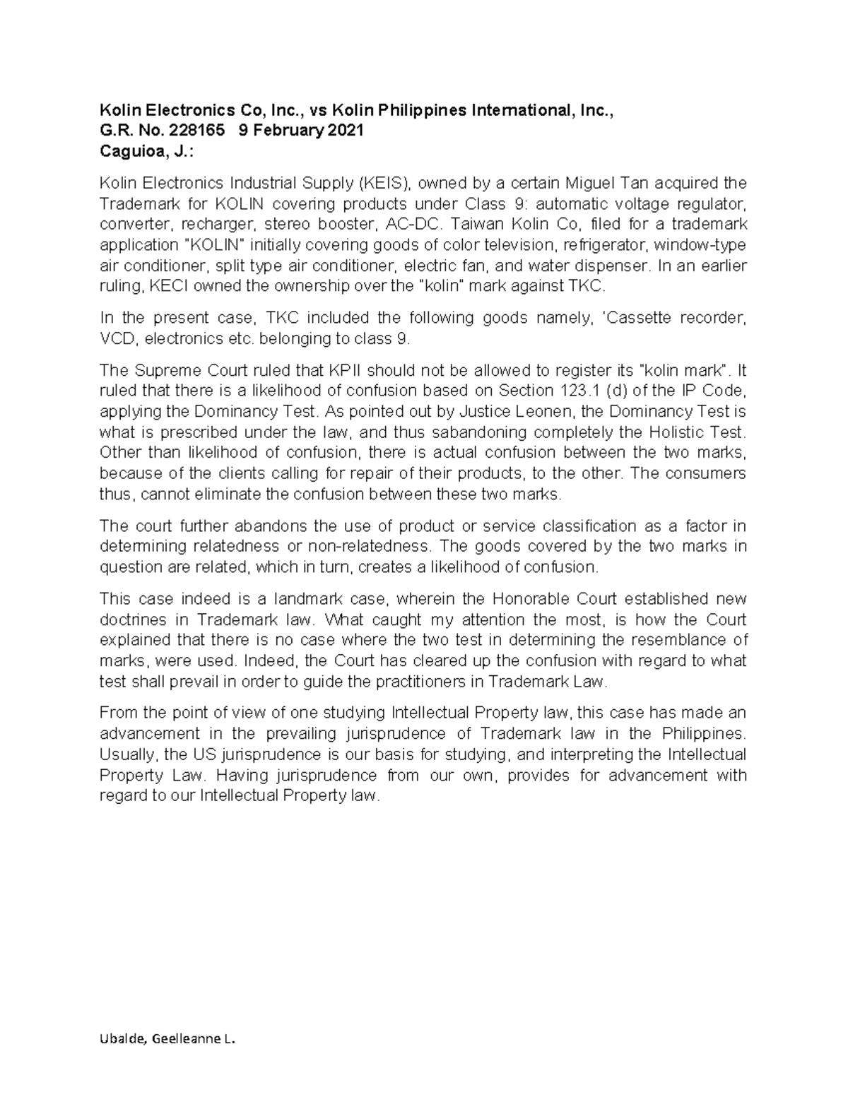 Kolin-case-critique - hvxchjdsgfhekjfnke - Kolin Electronics Co, Inc ...