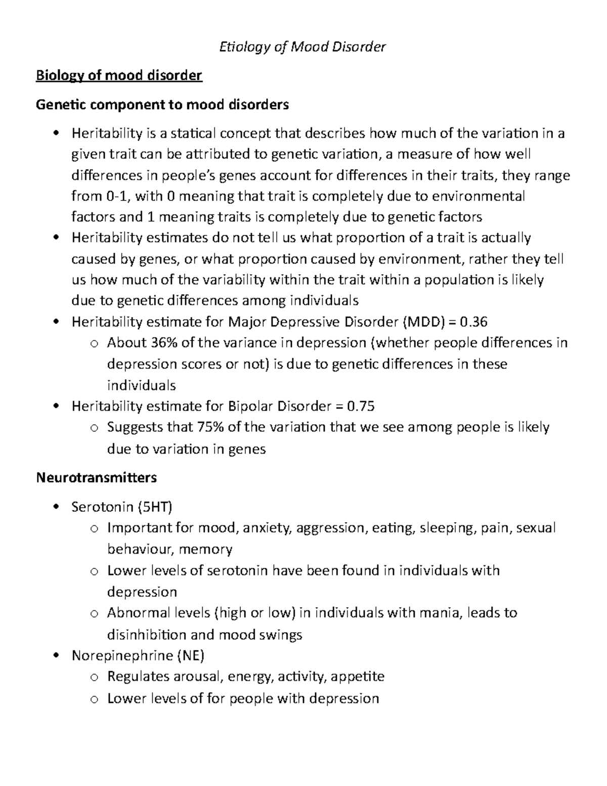 Week 9 Etiology of Mood Disorder, Depression - Etiology of Mood ...