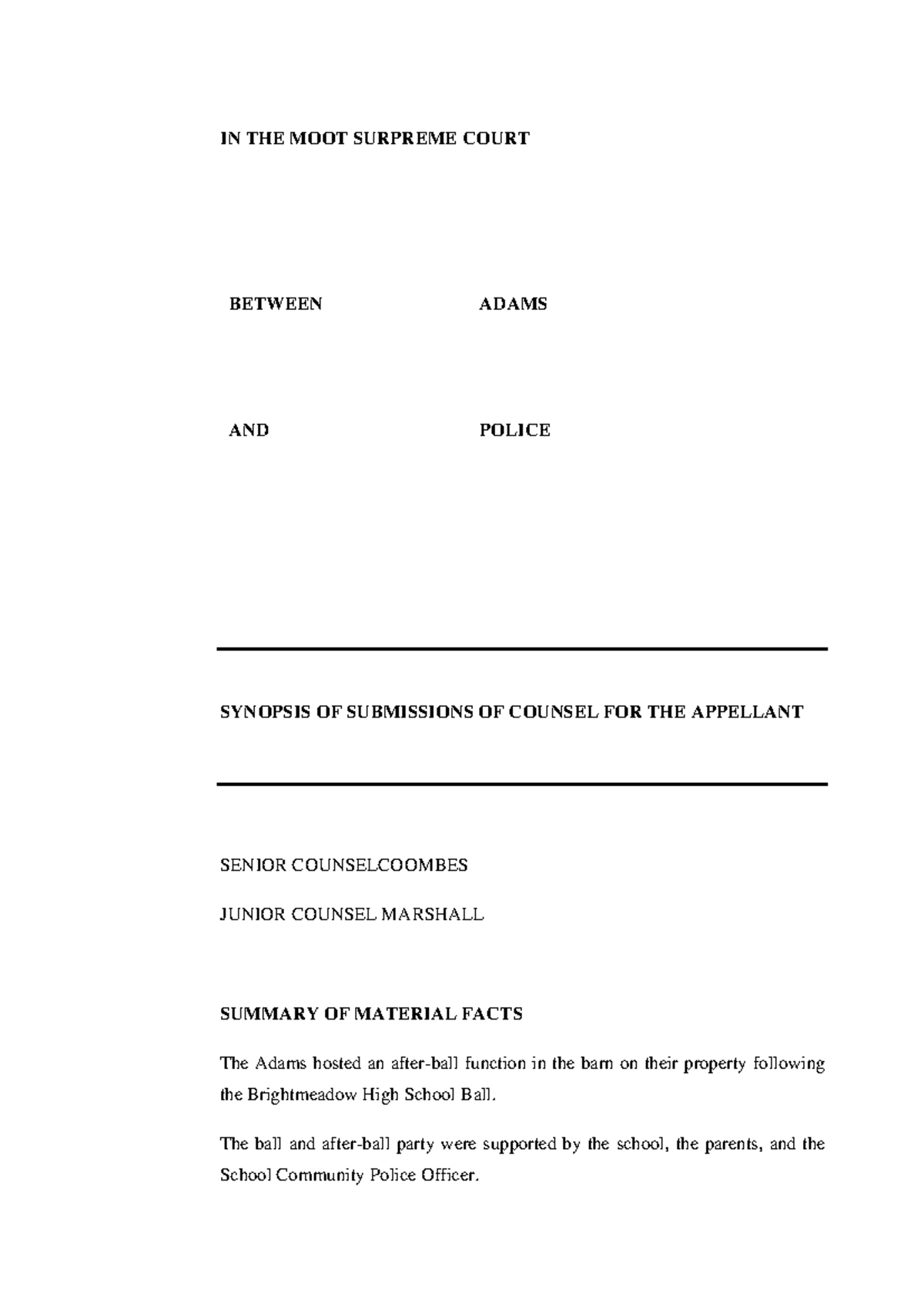 Moot Written Submission - Legal 100 - IN THE MOOT SURPREME COURT ...