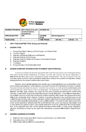 Electromagnetics - Lesson 7 - I. UNIT TITLE/CHAPTER TITLE: Dielectric ...