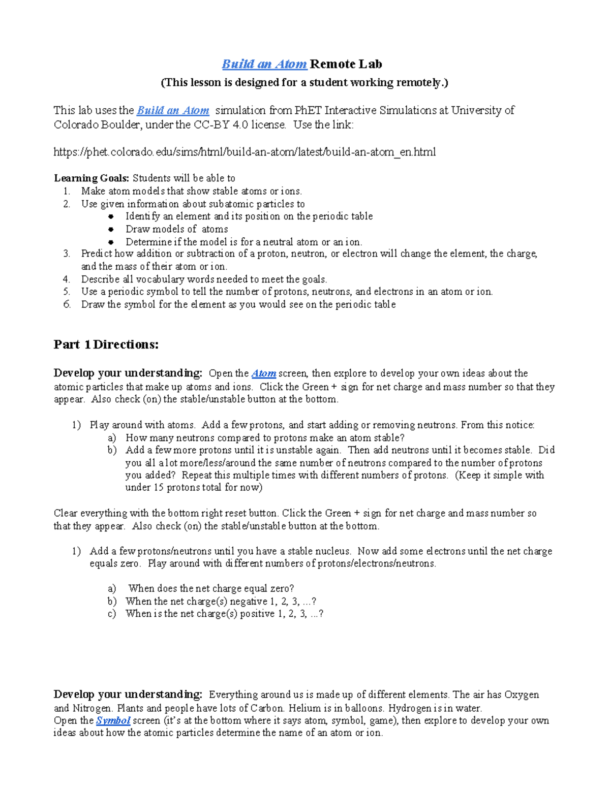 Build an Atom Remote Lab and Rutherford 2 - Build an Atom Remote Lab (This lesson is designed ...
