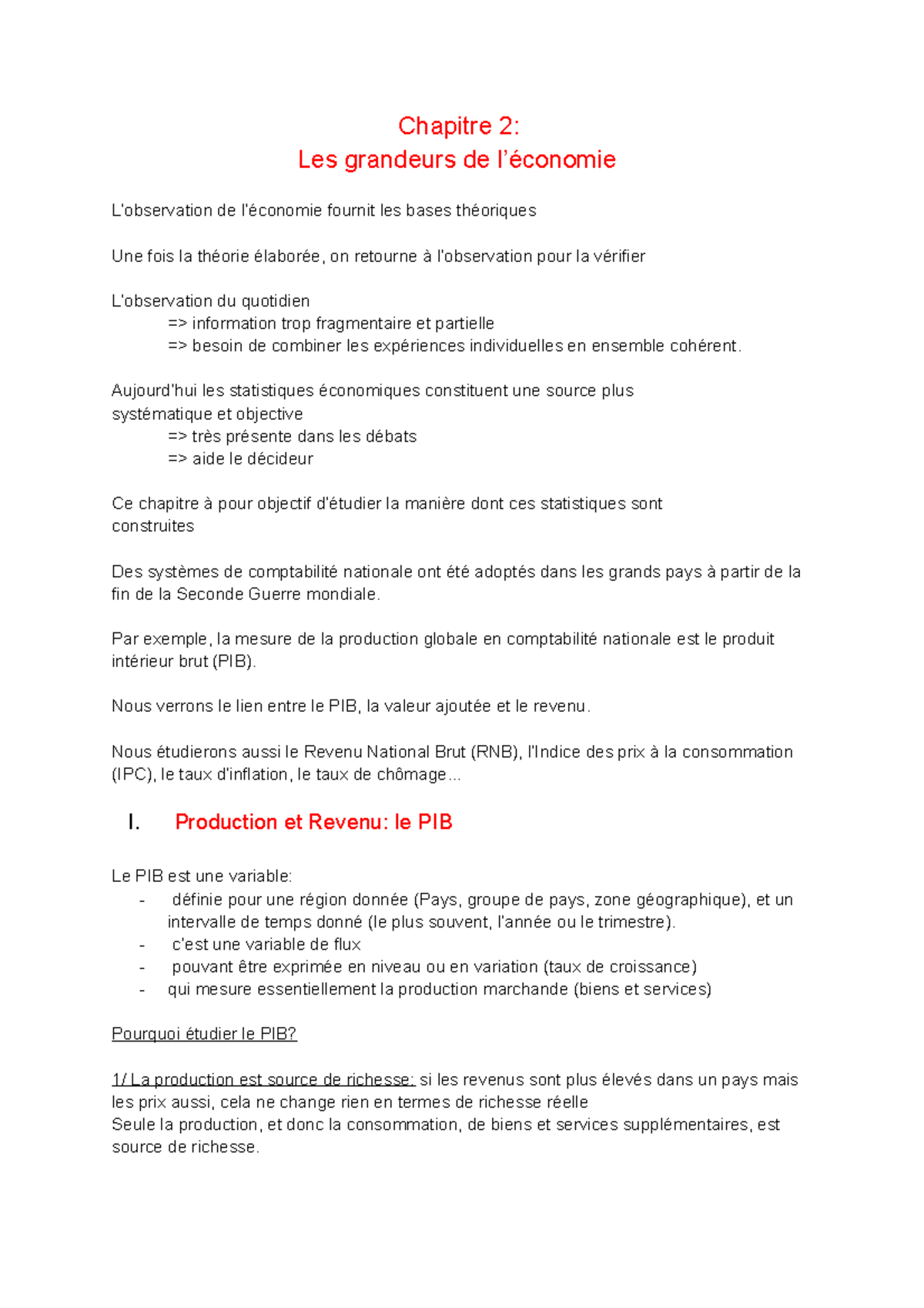 Chapitre 2 Les grandeurs de l’économie - Chapitre 2: Les grandeurs de l’économie L’observation ...