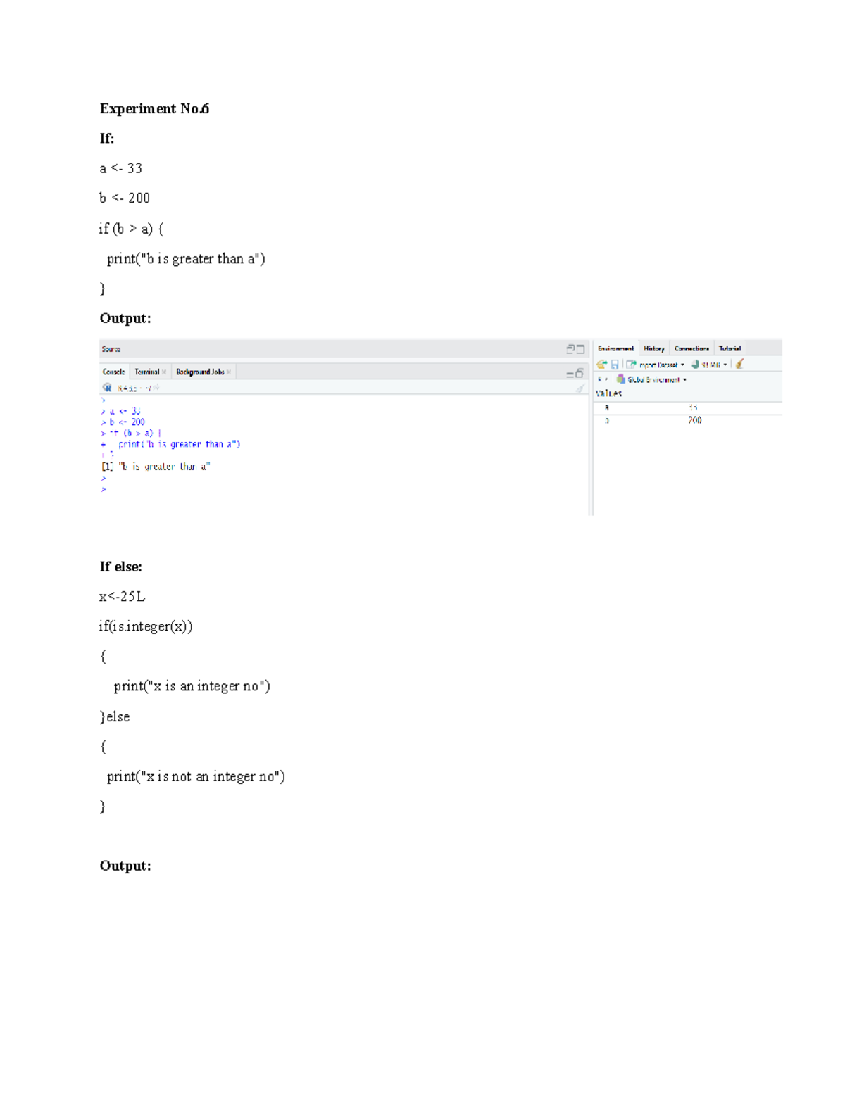 R programs - Program - Experiment No. If: a