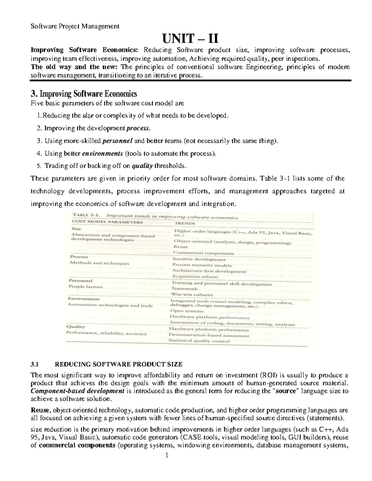 UNIT II Improving Software Economics - The old way and the new: The principles of conventional ...