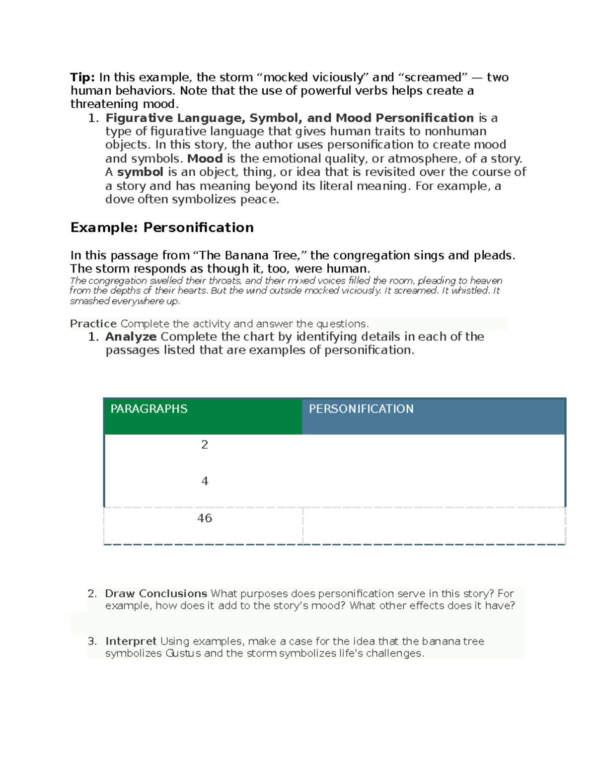 Figurative Language - FREE ASSIGNMENT - Tip: In this example, the storm ...