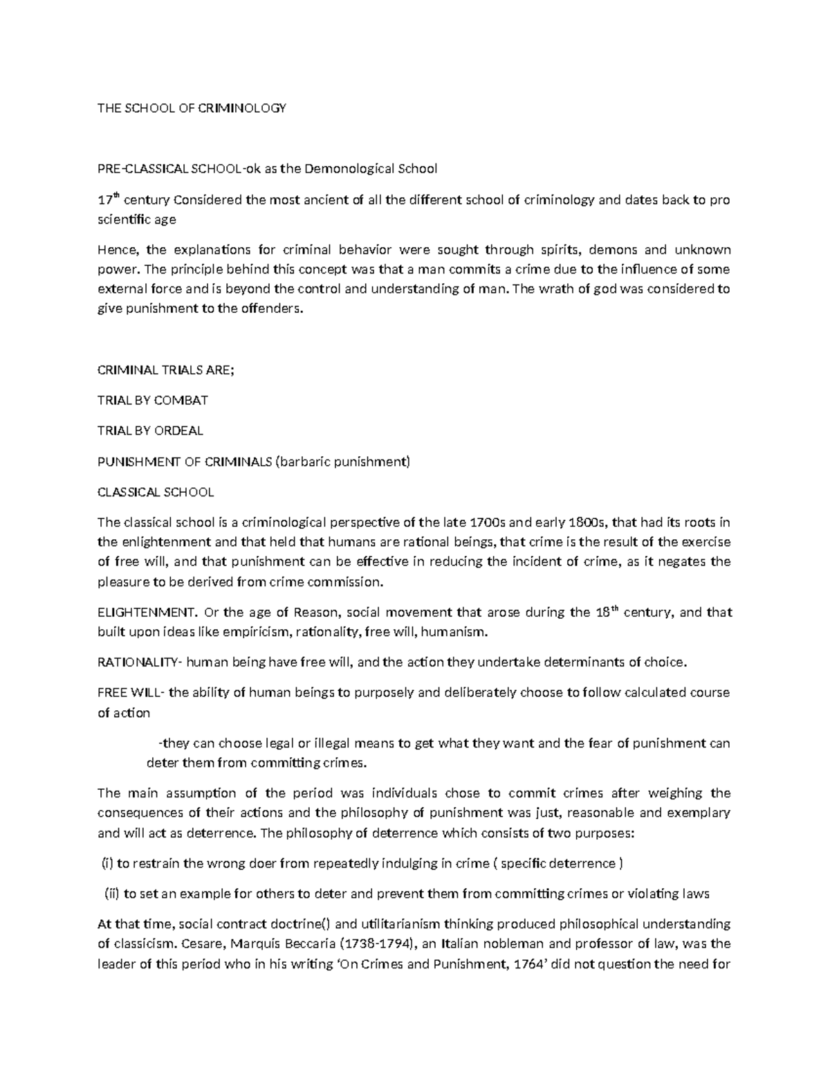 Introtoctim - :)))))))) - THE SCHOOL OF CRIMINOLOGY PRE-CLASSICAL ...