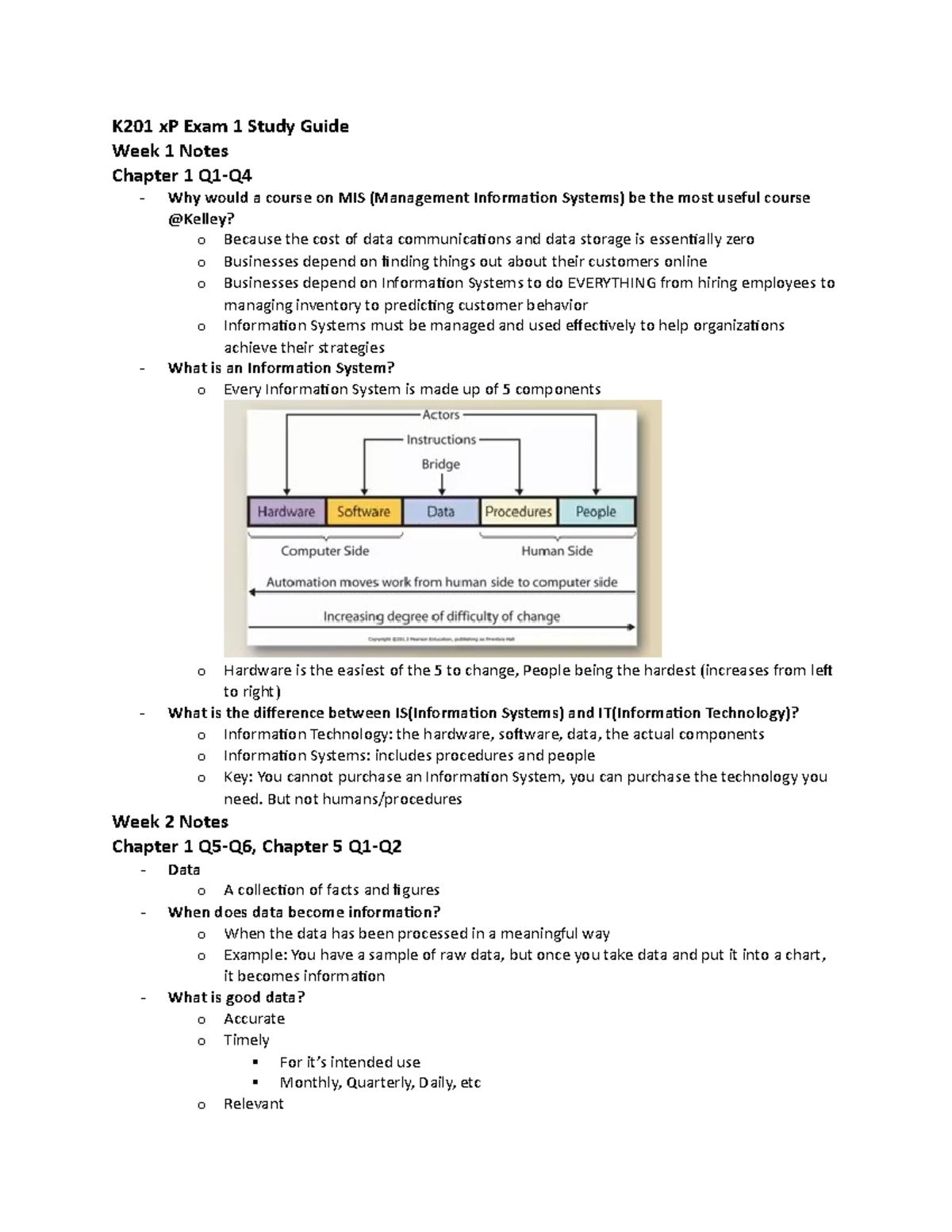 K201 x P Exam 1 Study Guide - K201 xP Exam 1 Study Guide Week 1 Notes ...