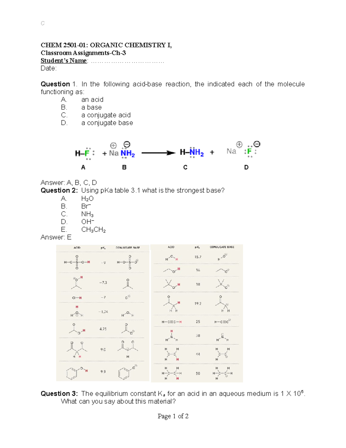 CHEM 2501-02 Classroom Assignment-3A -Quiz with Answers - C CHEM ... CHEM 2501-02 Classroom Assignment-3A -Quiz with Answers - C CHEM ...