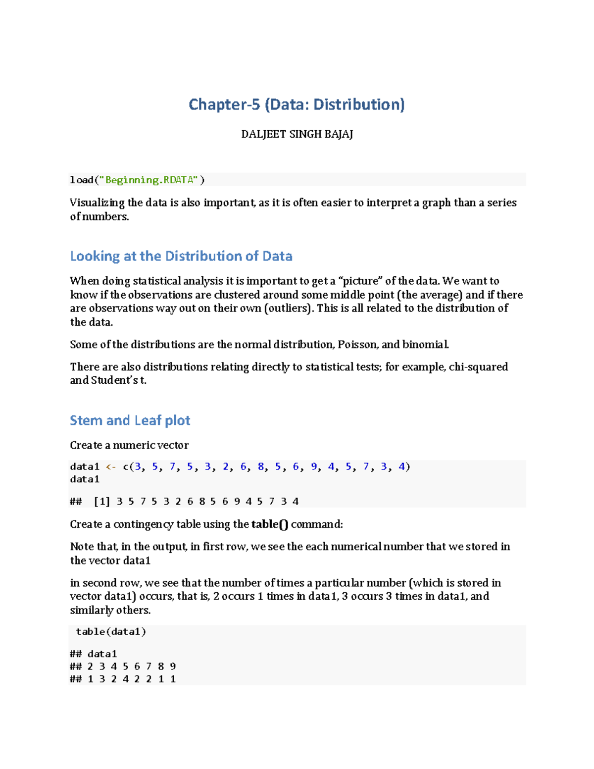 Chap-5-Data-Distribution new - Chapter-5 (Data: Distribution) DALJEET SINGH BAJAJ - Studocu