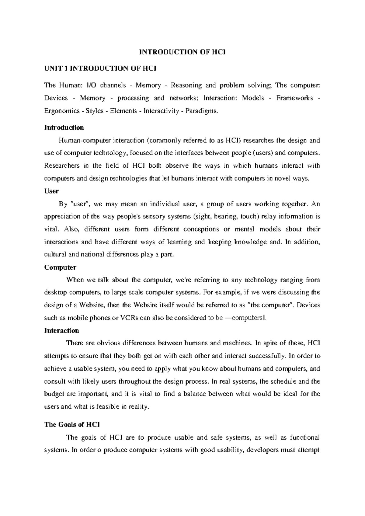 Hci Notes Human Computer Interaction Introduction Of Hci Unit 1 Introduction Of Hci The