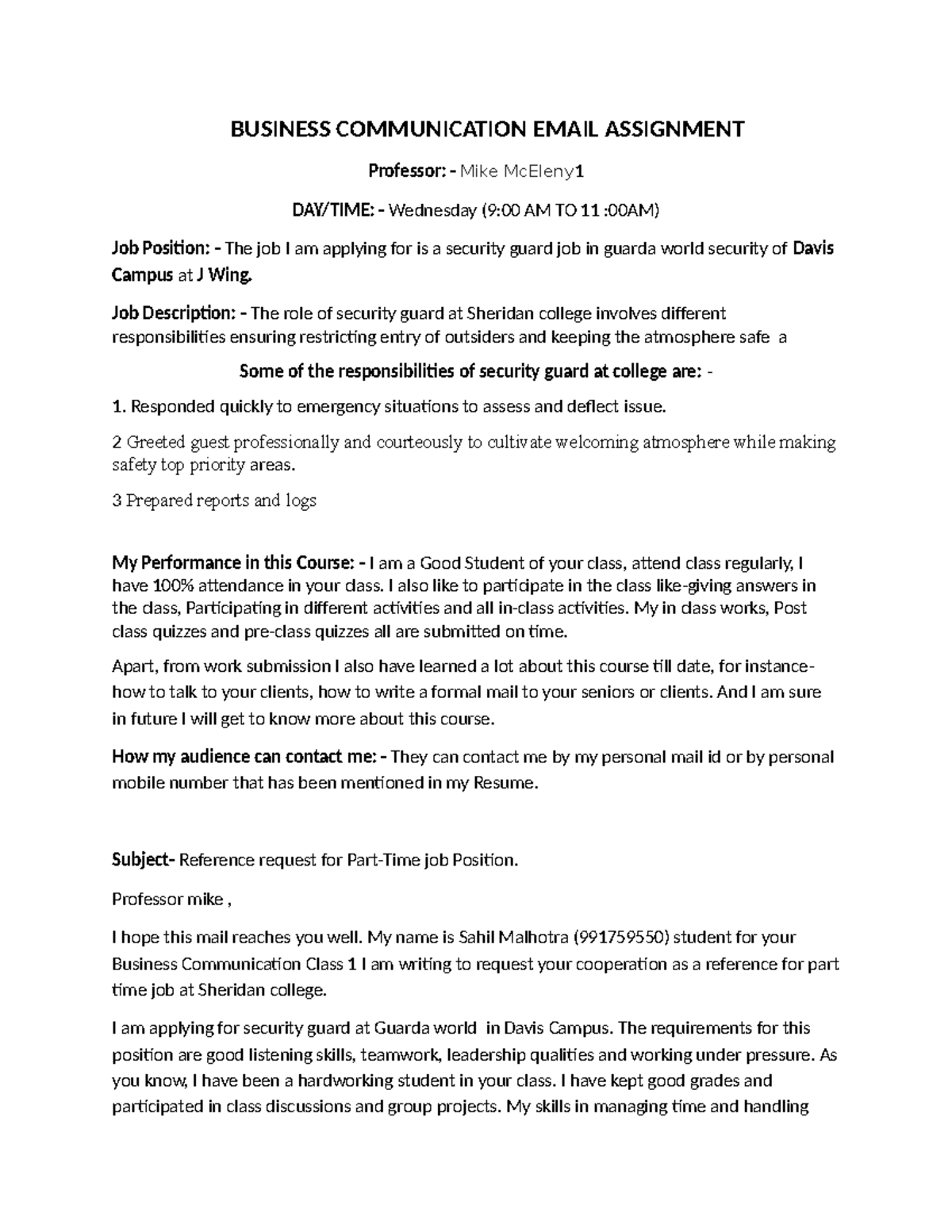 Email assignment business communication - BUSINESS COMMUNICATION EMAIL ...