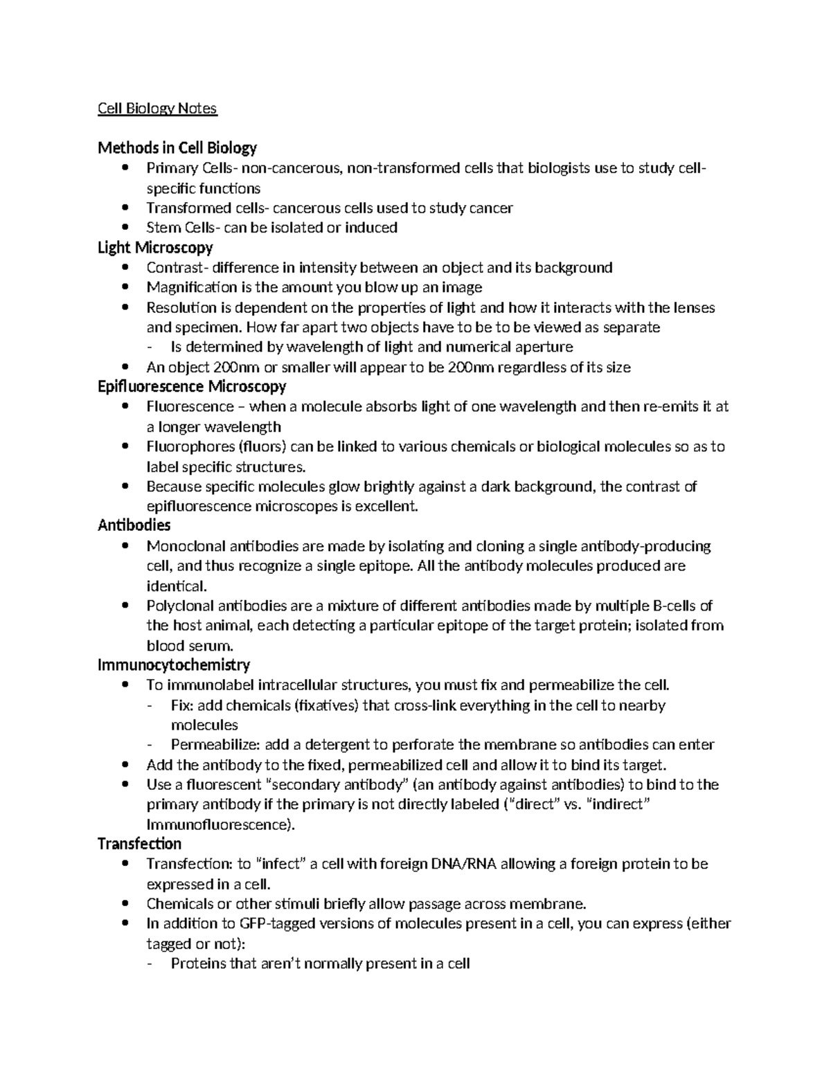 Cell Biology Notes - Cell Biology Notes Methods in Cell Biology Primary ...