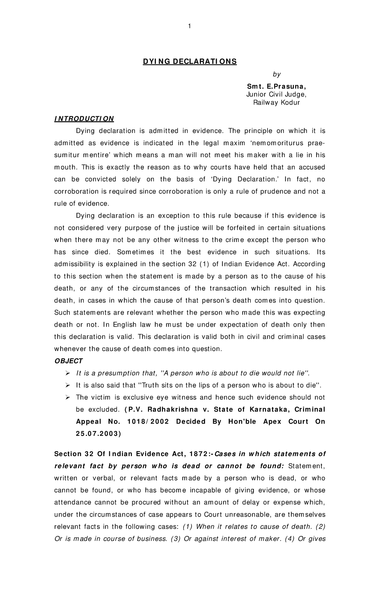 4-Paper on Dying Declaration - Smt E Prasuna - DYING DECLARATIONS by ...