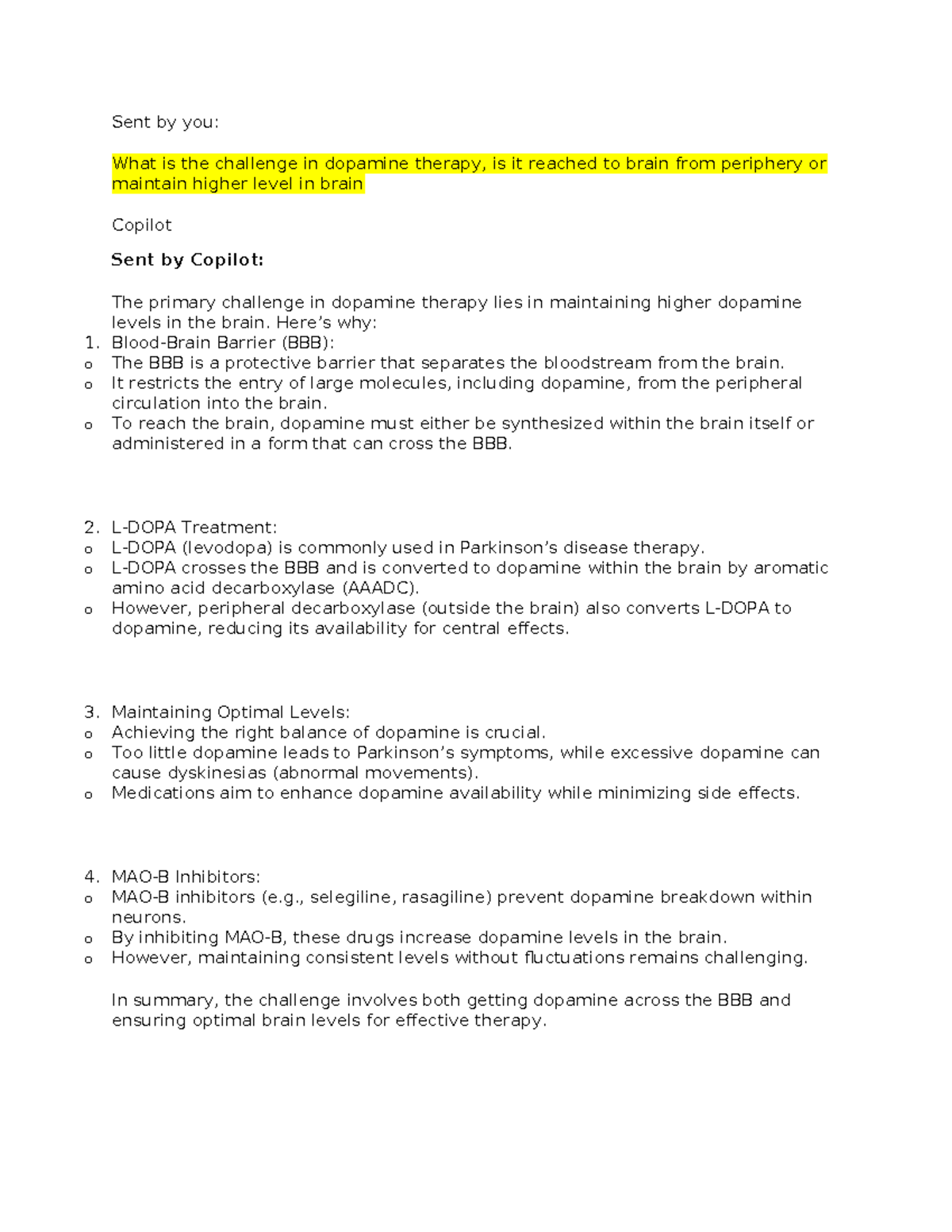 What is the dOPAMINE THERAPY challenge of dopamine therapy - Sent by ...