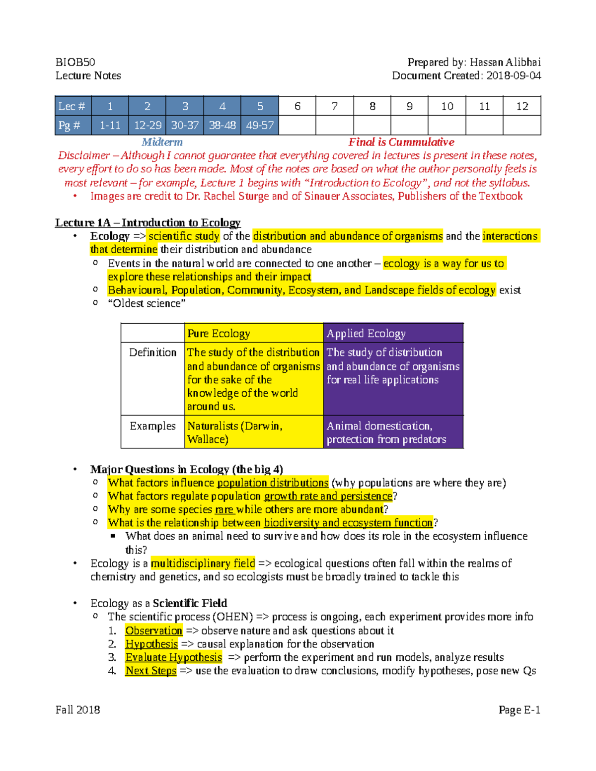 BIOB50 Midterm Lecture Notes - BIOB50 Lecture Notes Lec 1 Pg Prepared ...