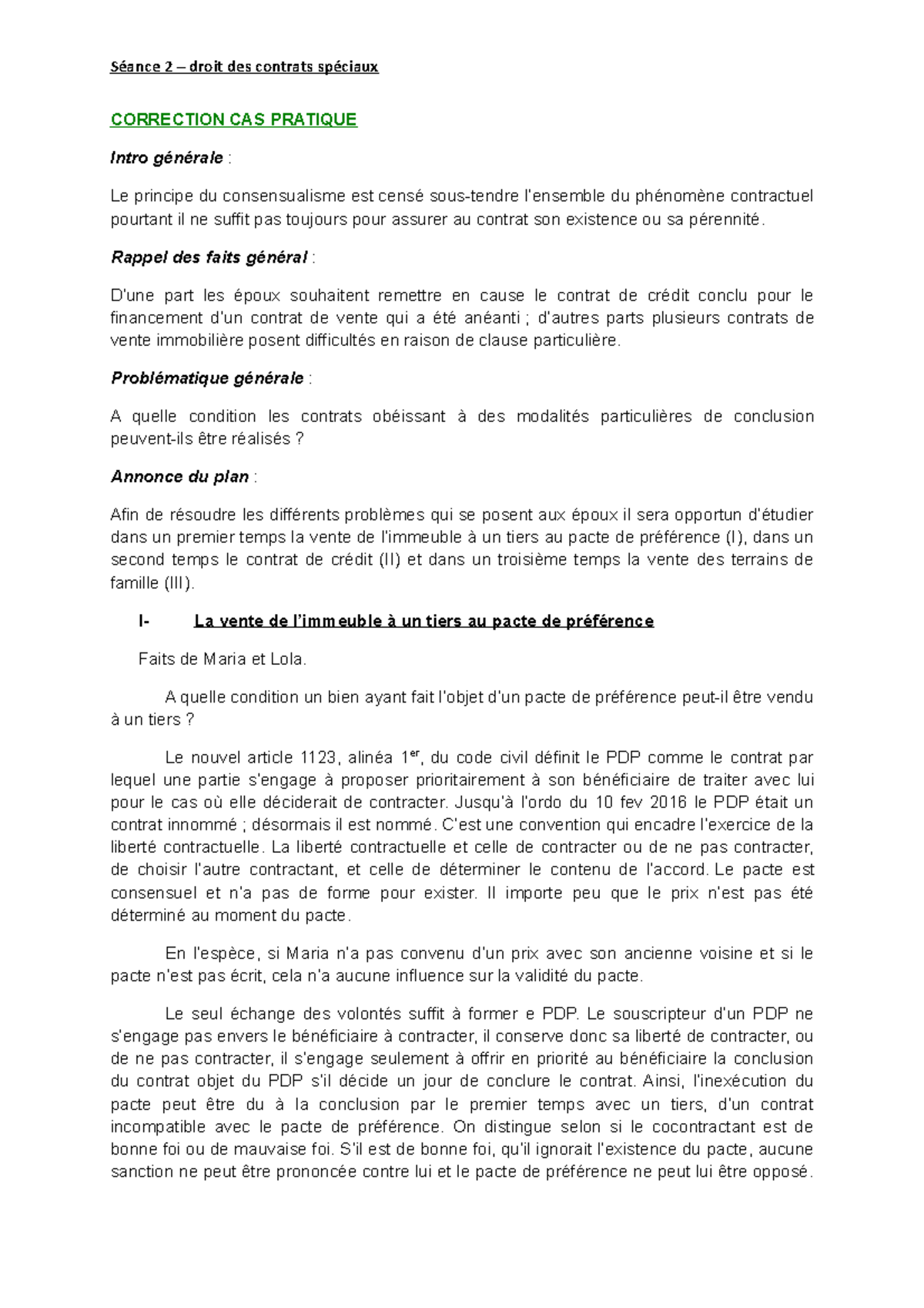 Séance 2 - contrats speciaux - Séance 2 – droit des contrats spéciaux ...