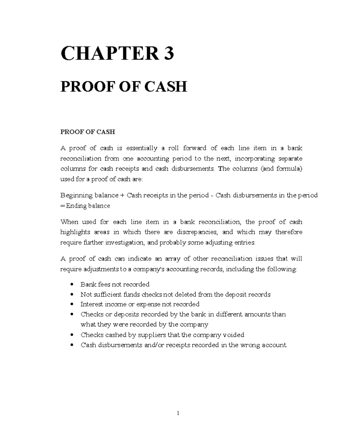Chapter 3-Proof of Cash - CHAPTER 3 PROOF OF CASH PROOF OF CASH A proof ...