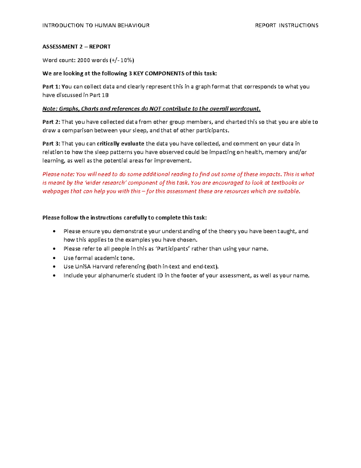 2021 A2 Report Instructions - INTRODUCTION TO HUMAN BEHAVIOUR REPORT INSTRUCTIONS ASSESSMENT 2 ...