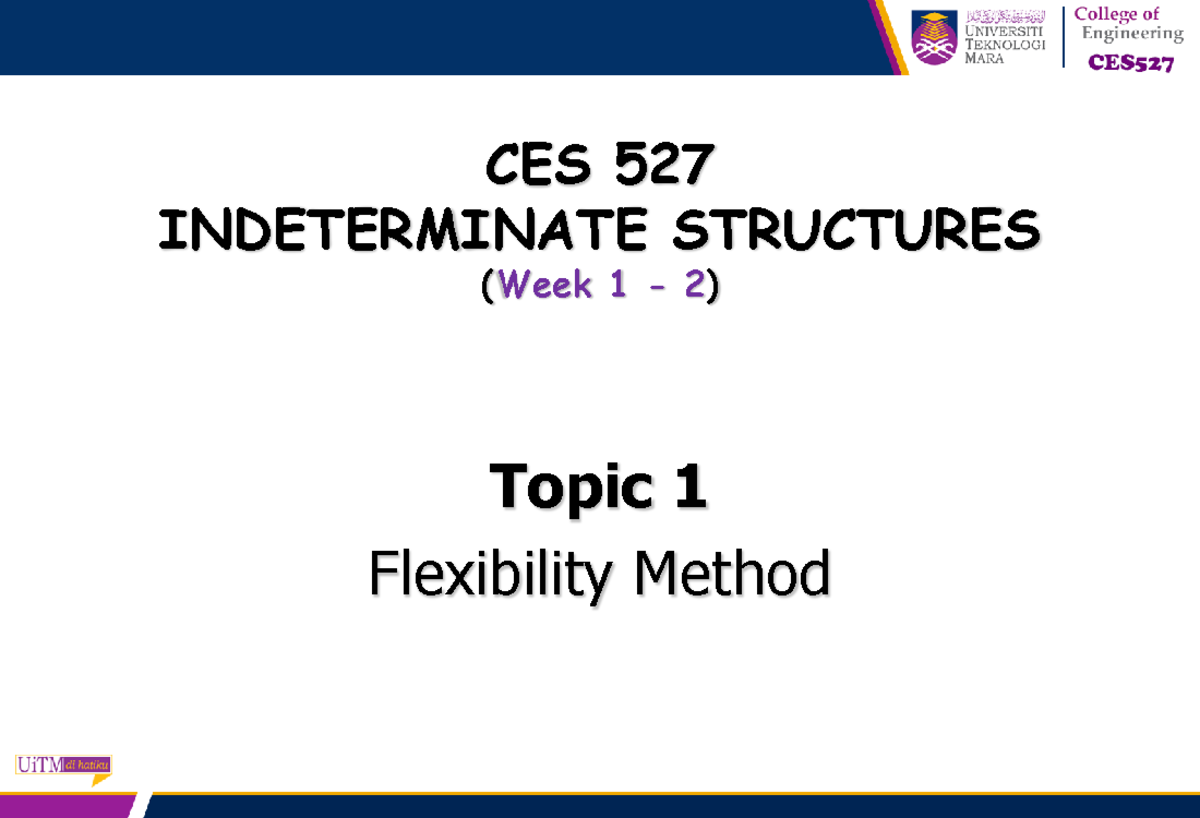 CES521 FLexibility Method - Beam - CES 527 INDETERMINATE STRUCTURES (Week 1 - 2 ) Topic 1 - Studocu