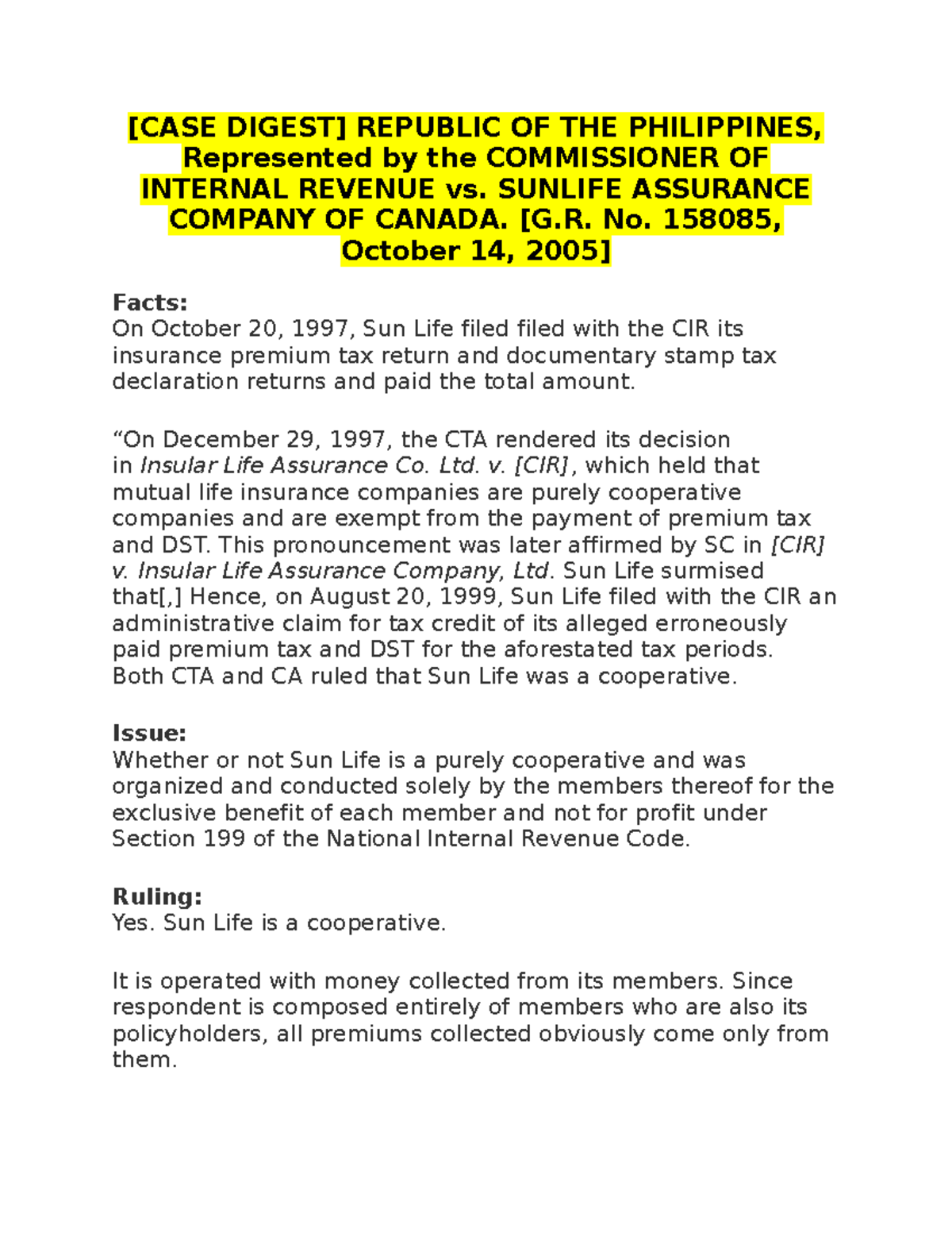 CASE Digest - 1st meeting (General Provisions) - [CASE DIGEST] REPUBLIC ...