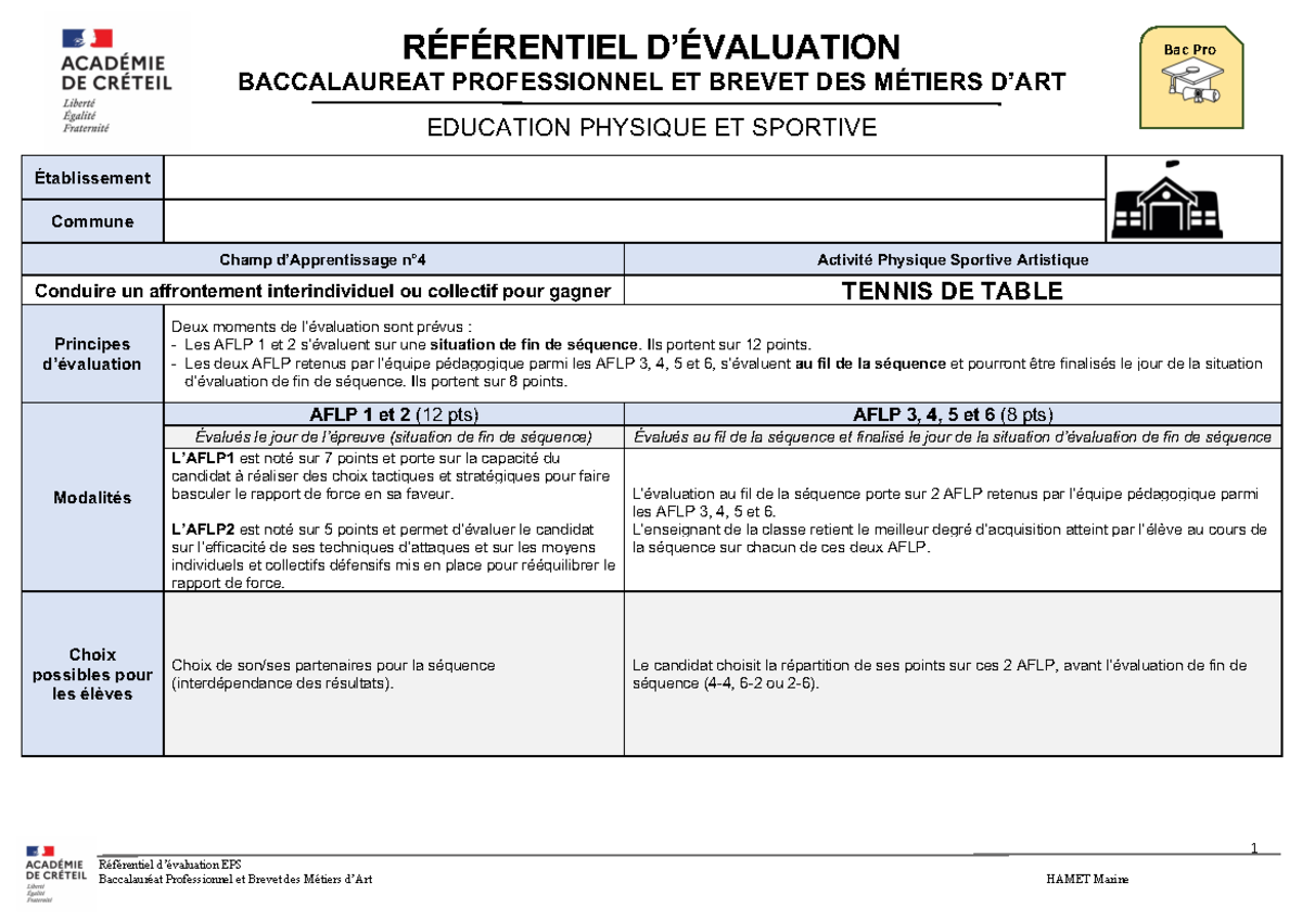 Ca4 bacpro tt referentiel - 1 Référentiel d’évaluation EPS RÉFÉRENTIEL ...