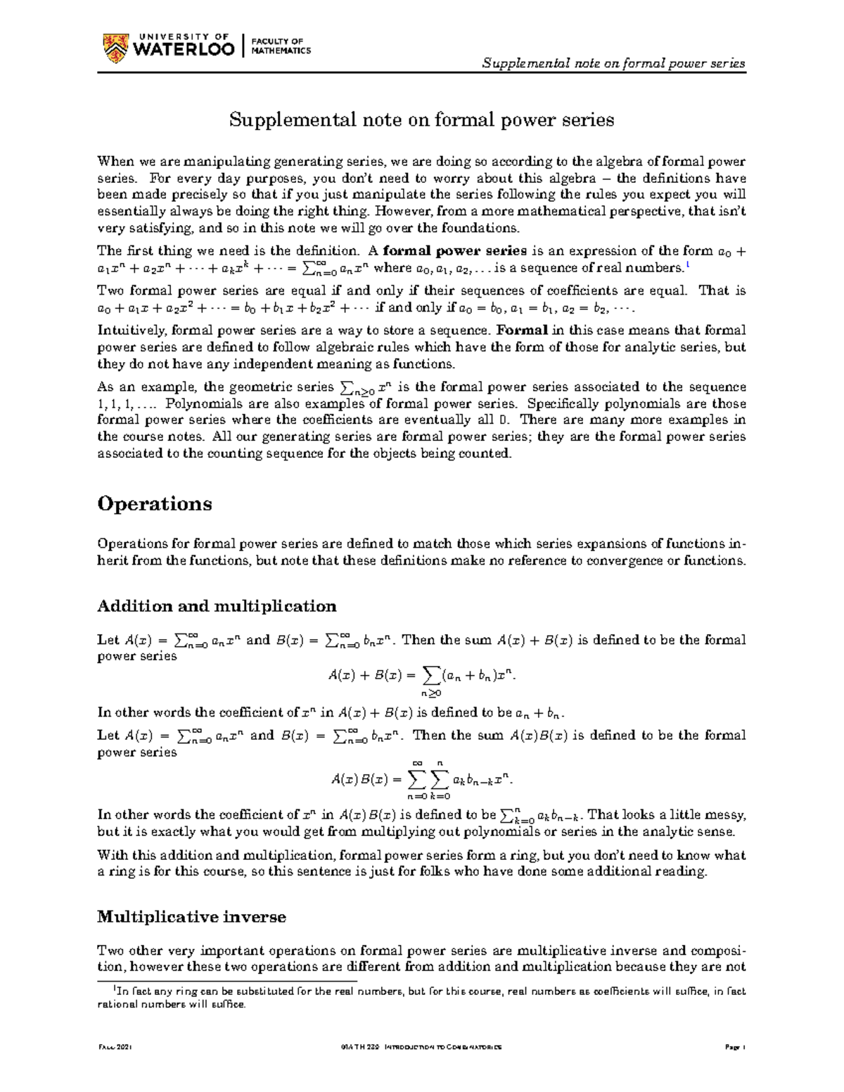 FPS - m239 formal power series - Supplemental note on formal power ...