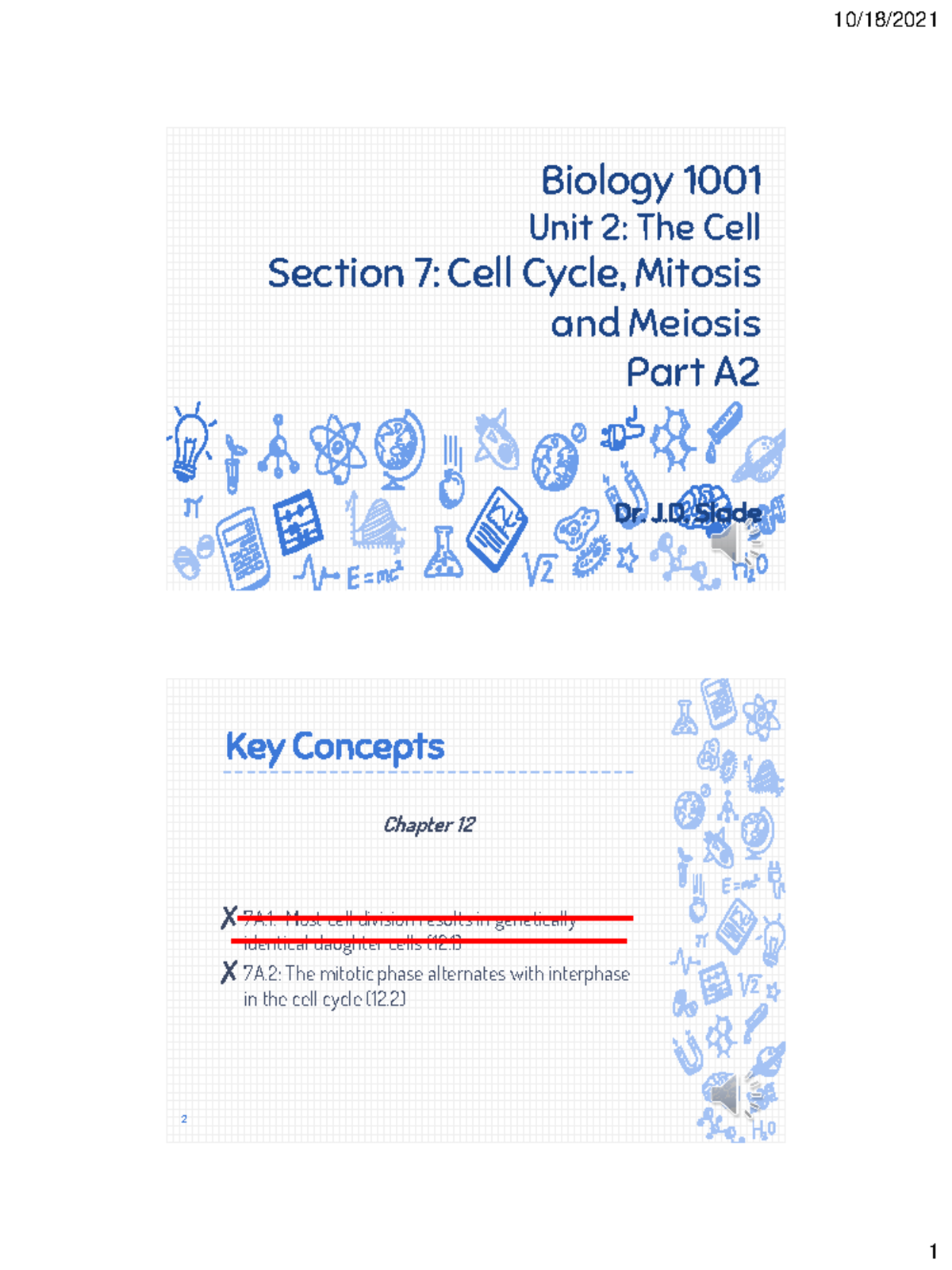Biol1001 Cell Cycle Mitosis Meiosis Part2 F2021 - Biology 1001 Unit 2 ...