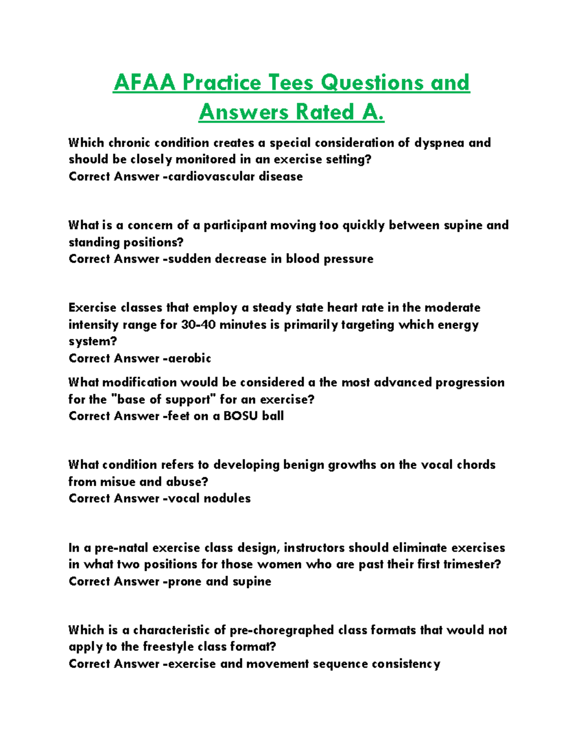 AFAA 5 - NOTES - AFAA Practice Tees Questions and Answers Rated A ...
