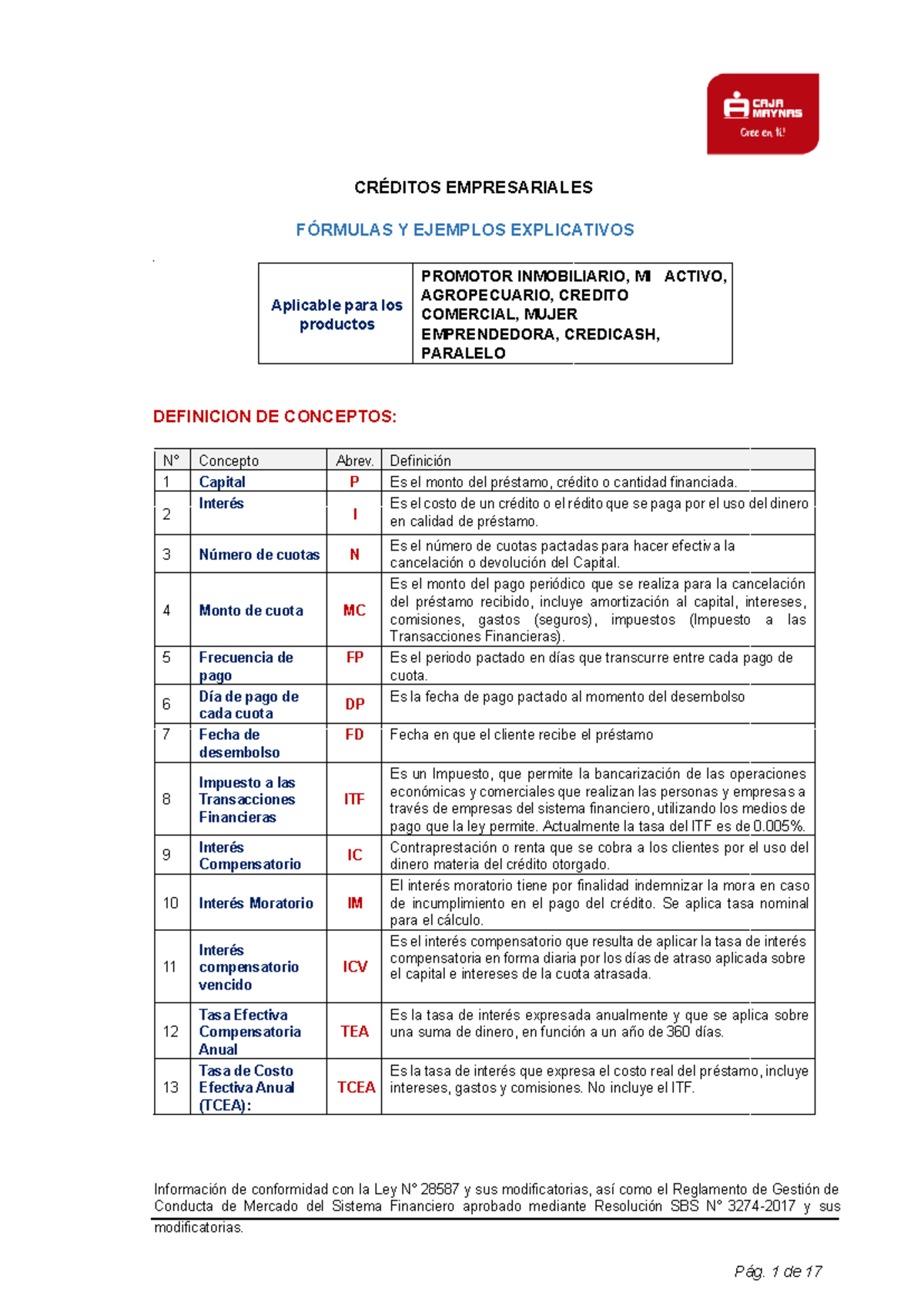 Formulas Crédito Empresarial 2023 - Información de conformidad con la ...