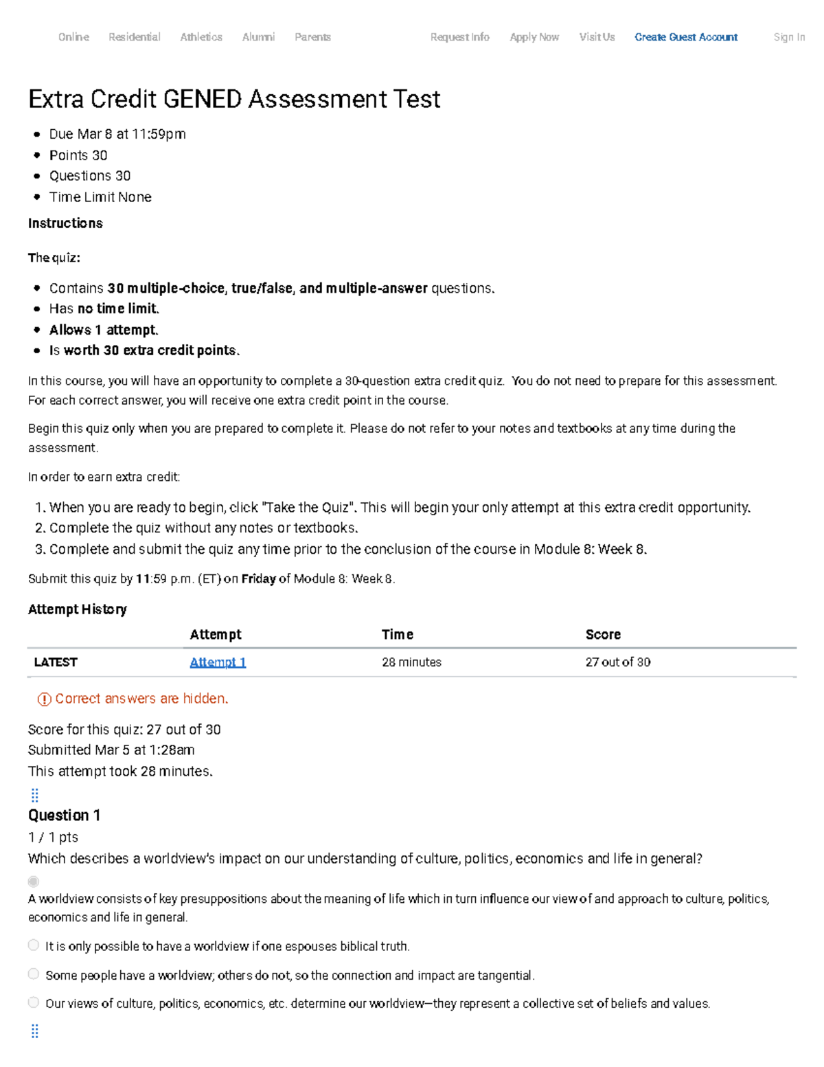 Extra Credit Gened Assessment Test BIBL104 Survey of Old and New ...