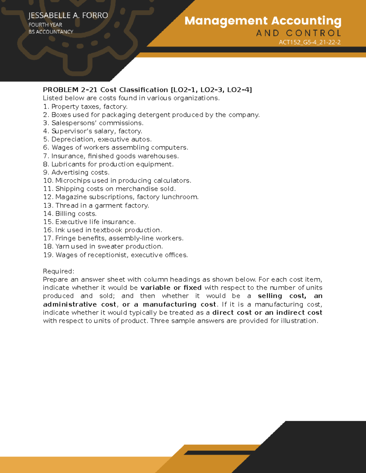 Cost Behavior and Analysis Managerial Accounting by Garrison - PROBLEM ...