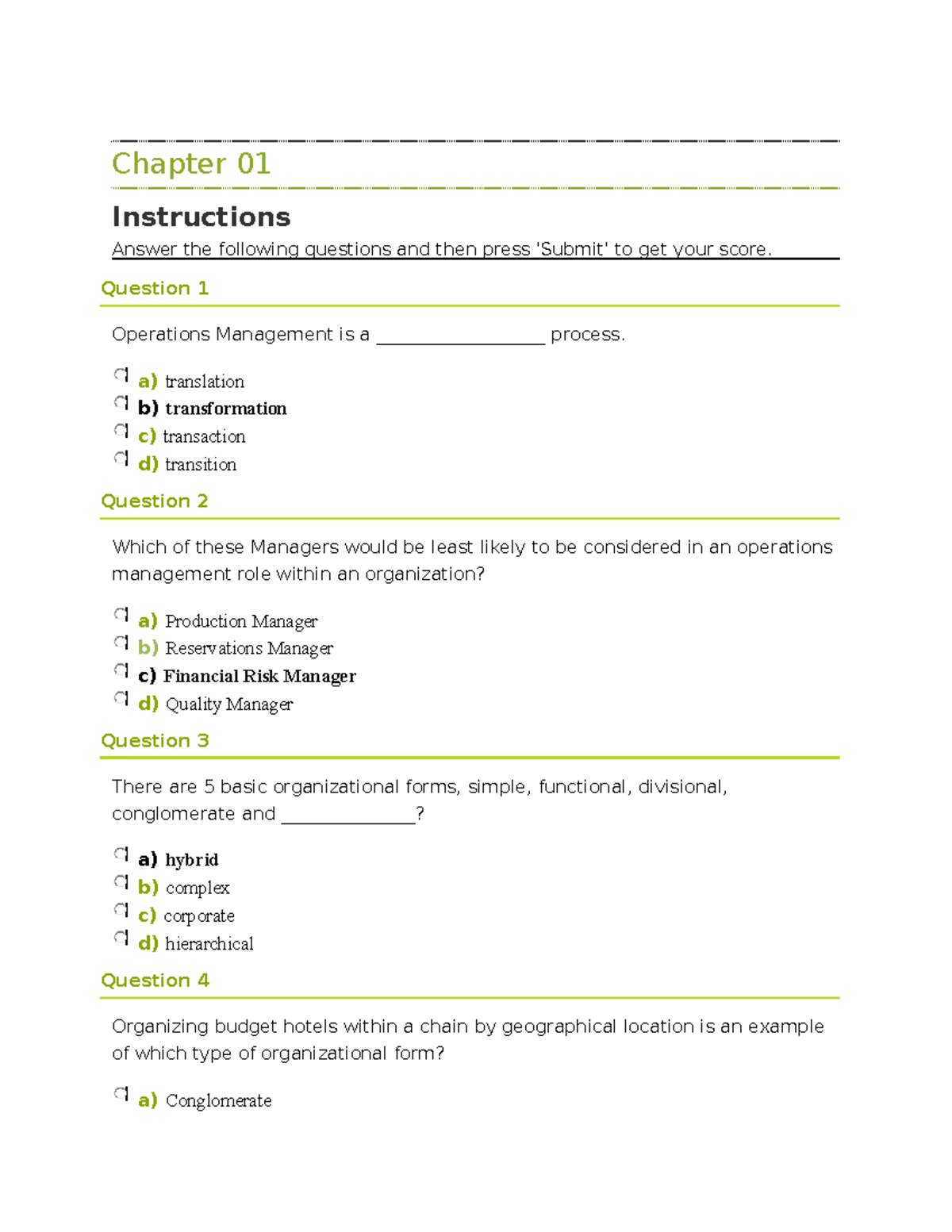 Operations Mgt Pasco Course Material - Chapter 01 Instructions Answer ...