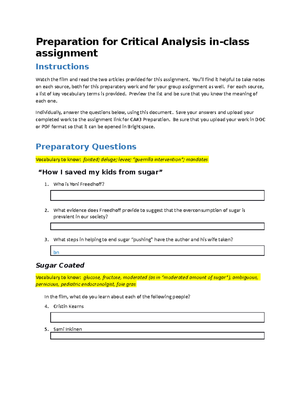 Sugar Bowl Preparation - Preparation for Critical Analysis in-class ...