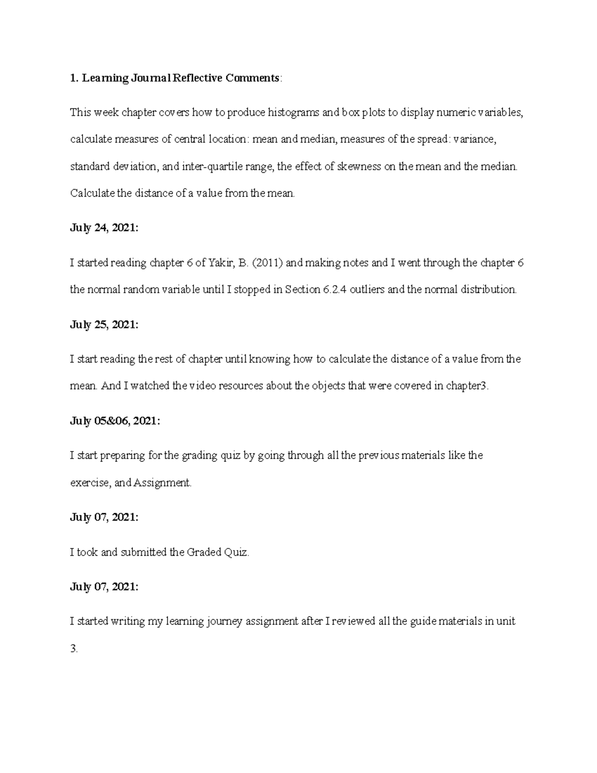 Learning Journal unit3 - 1. Learning Journal Reflective Comments : This ...