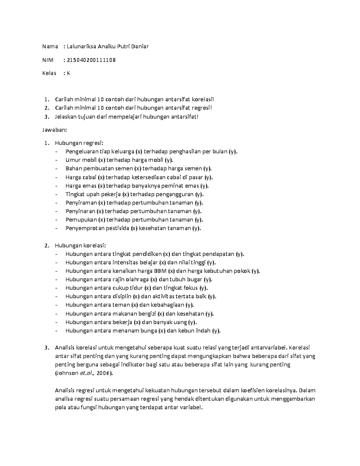 Tugas Matkul Statistika M10 - Nama : Lalunariksa Anaiku Putri Daniar ...