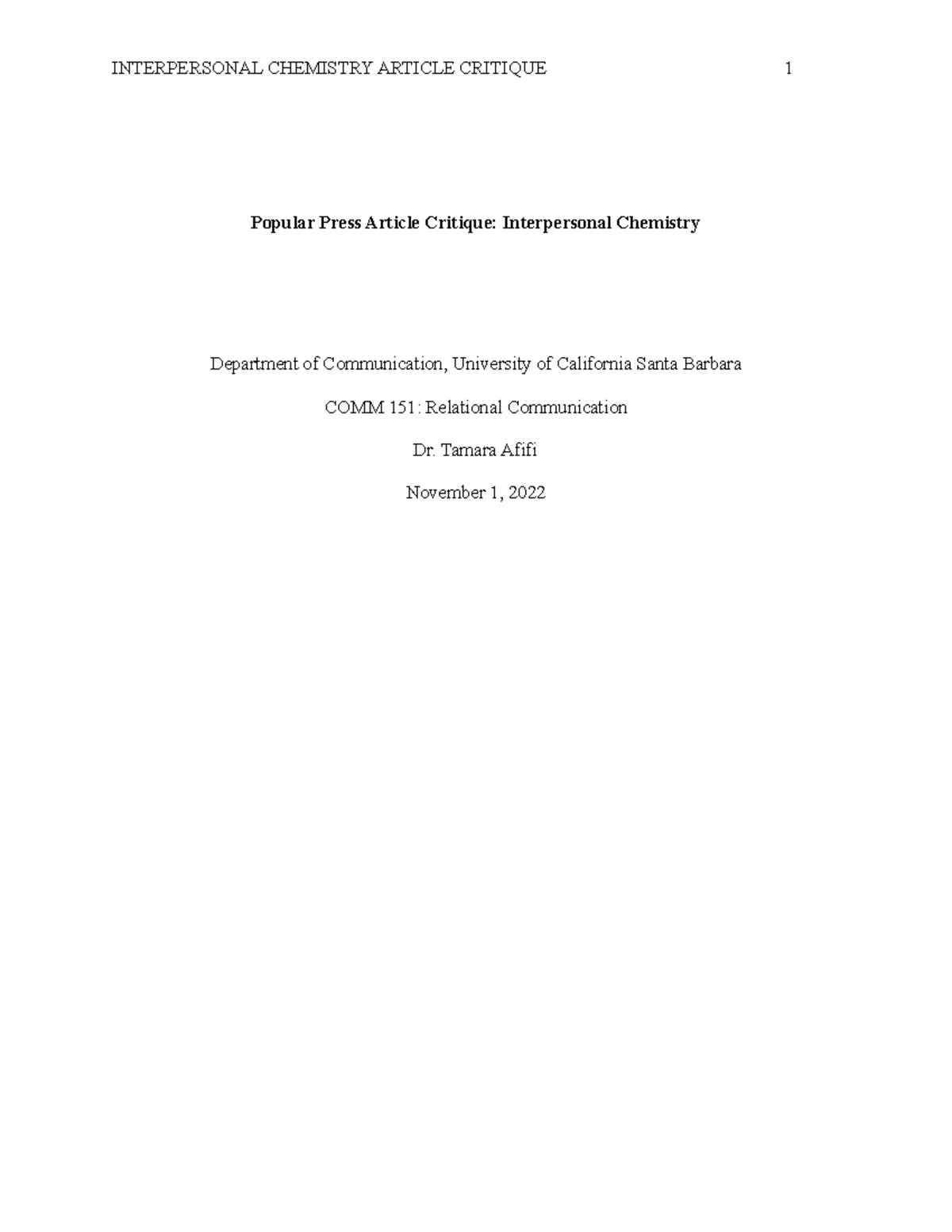 Popular Press Article Interpersonal Chemistry - Popular Press Article ...