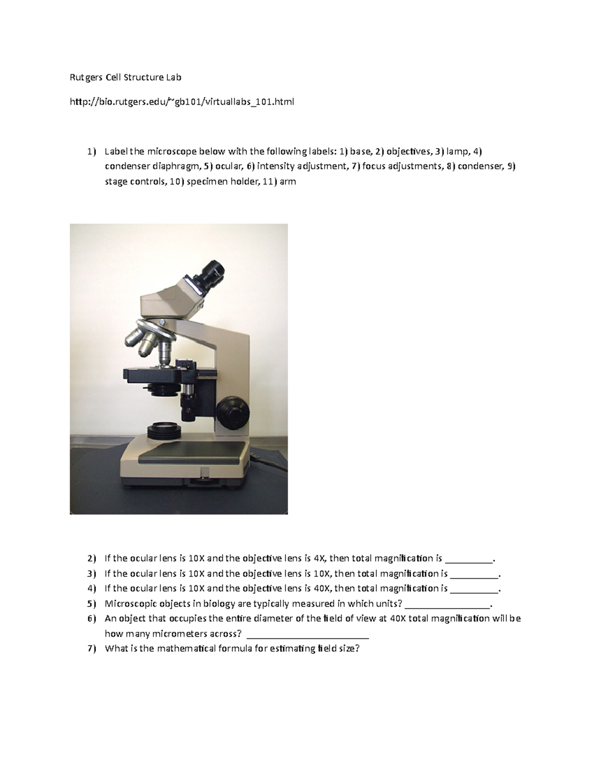 Rutgers Cell Structure Lab - rutgers/~gb101/virtuallabs_101 Label the ...