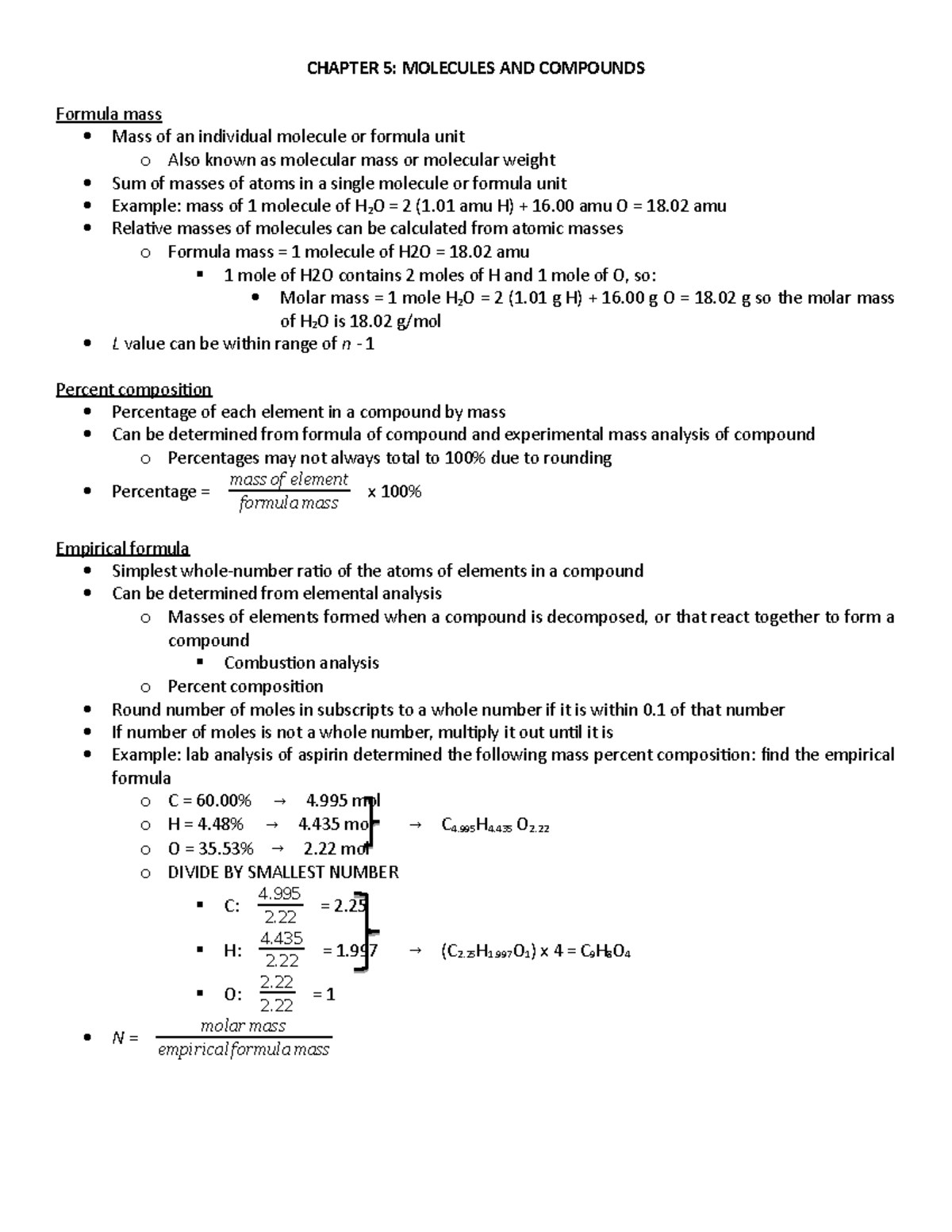 Chemistry 2015-10-5 chapter 5 notes - CHAPTER 5: MOLECULES AND ...