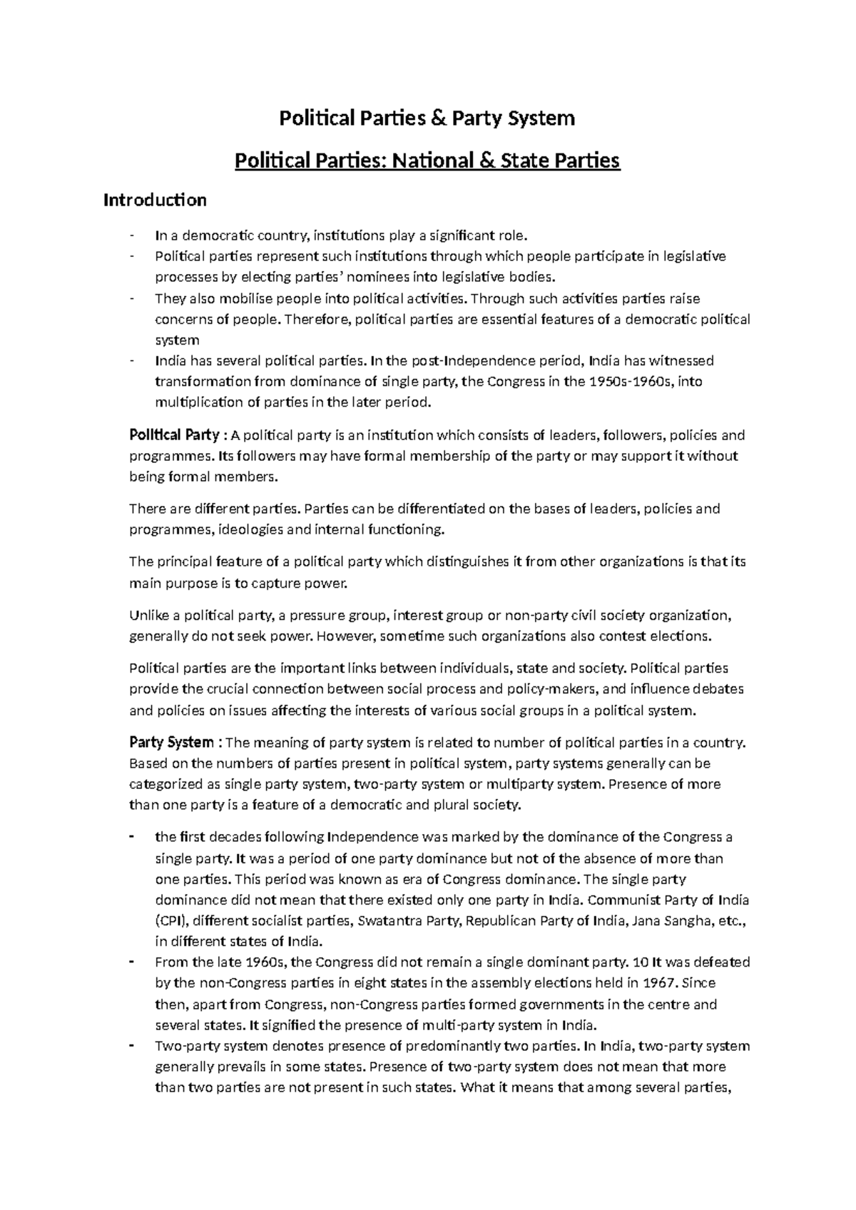 UNIT 1 - Parties & Party System - Political Parties & Party System ...