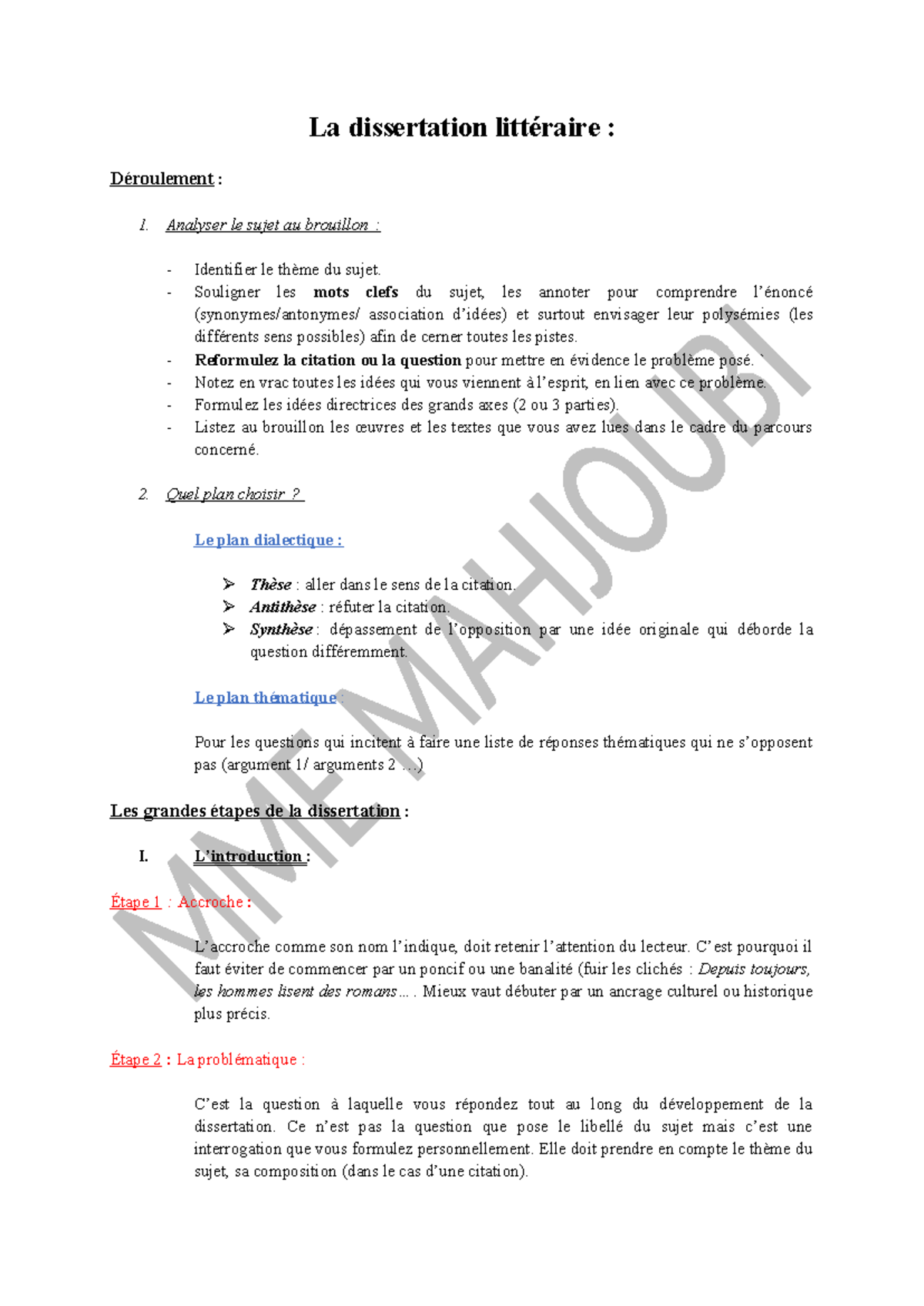 La dissertation - Analyser le sujet au brouillon : - Identifier le ...