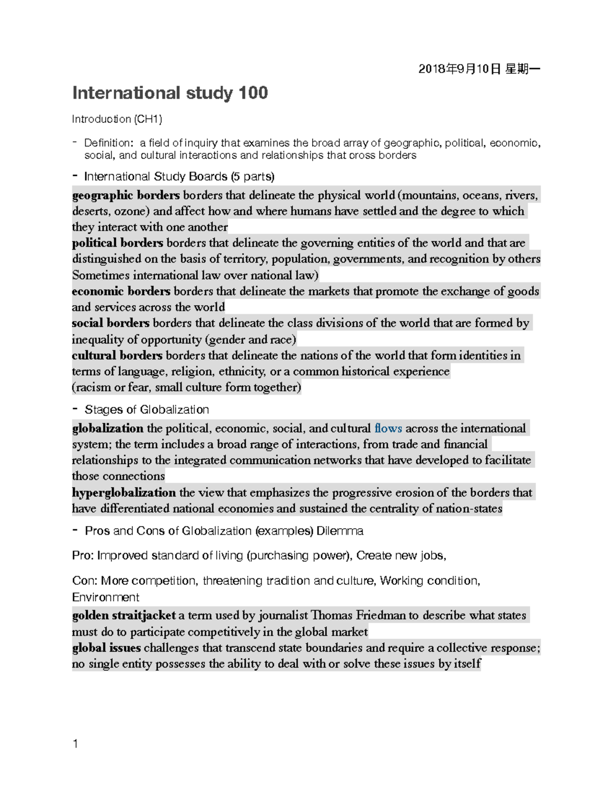 International Study 100 - International study 100 Introduction (CH1 ...