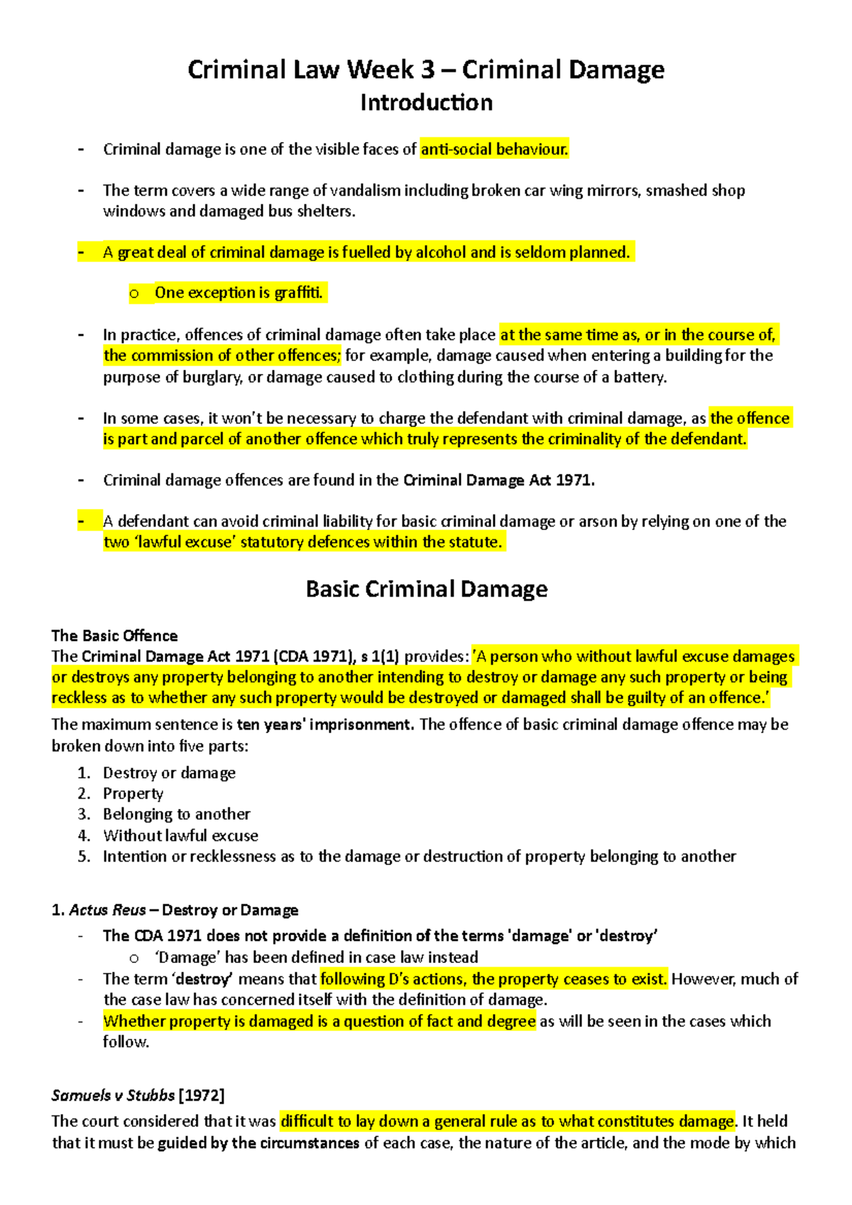 Criminal Law Week 3 Prepare - Criminal Law Week 3 – Criminal Damage ...
