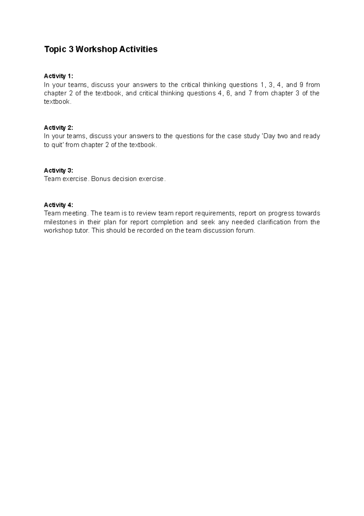 Topic 3 Workshop Activities - Topic 3 Workshop Activities Activity 1 ...